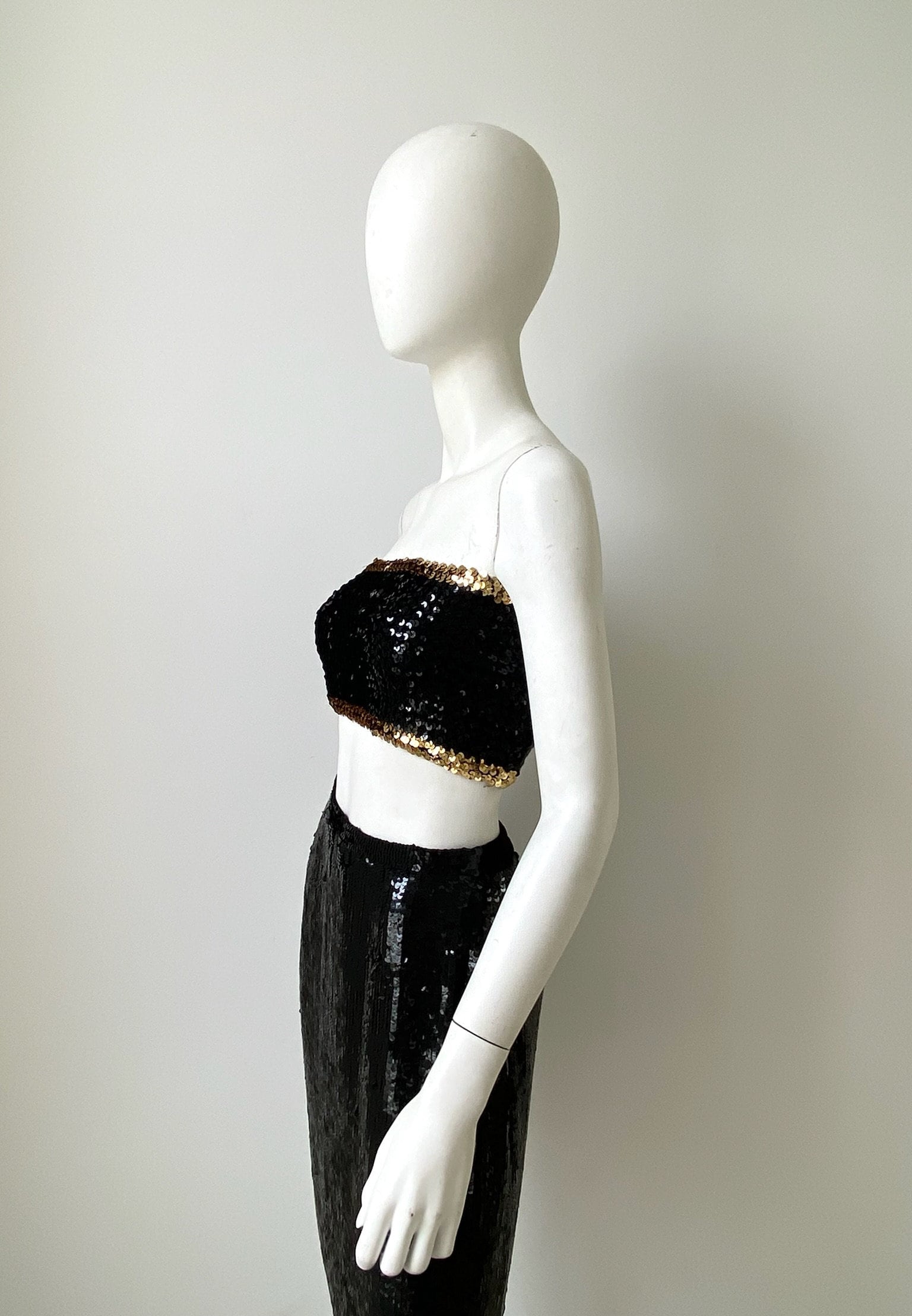 Vintage 70s Crop Top / 80s Black Gold Sequin Tube Top / Small To Medium ...