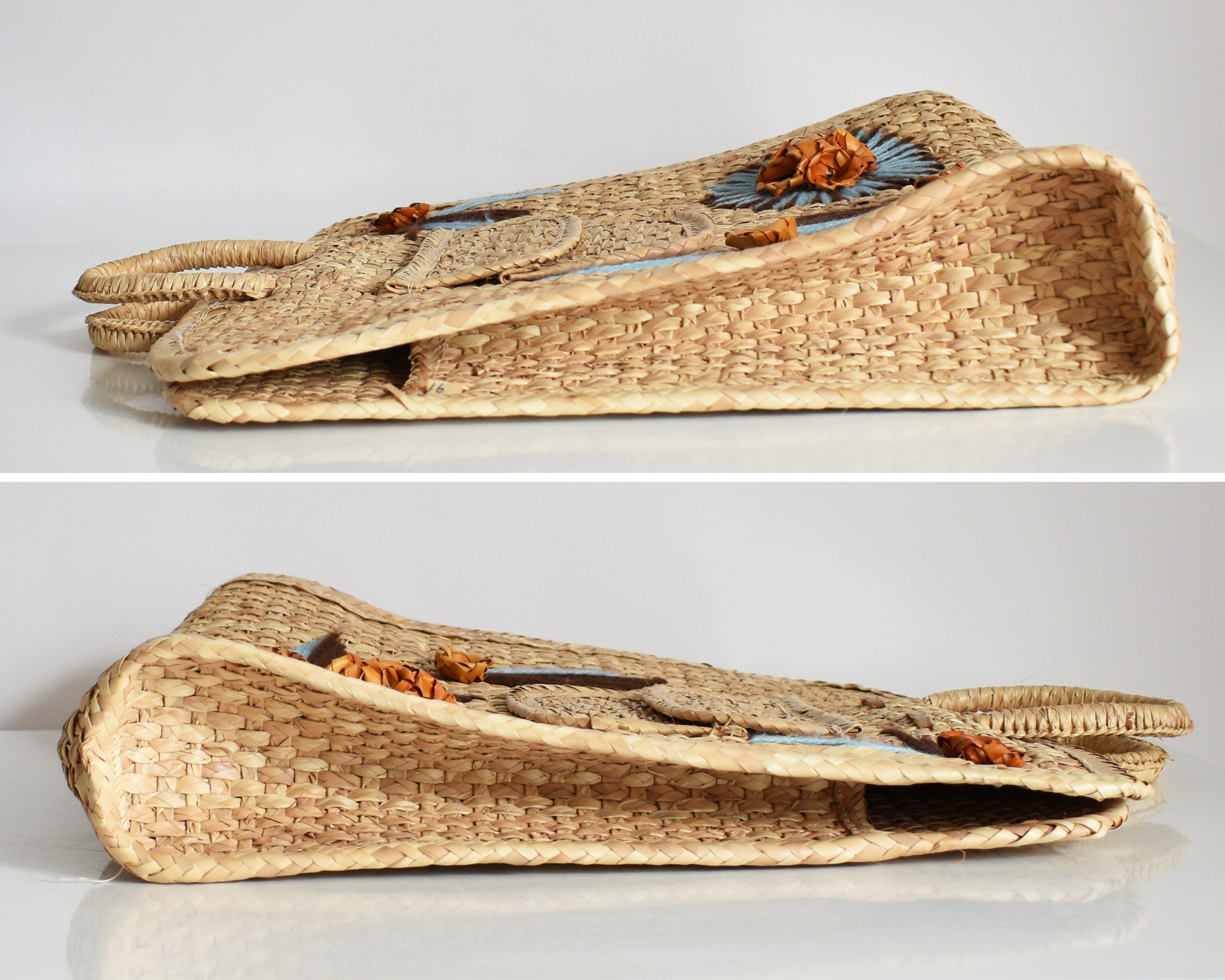 Extra Large Woven Embroidered Tote Bag Vintage 70s Straw Purse, Rattan ...