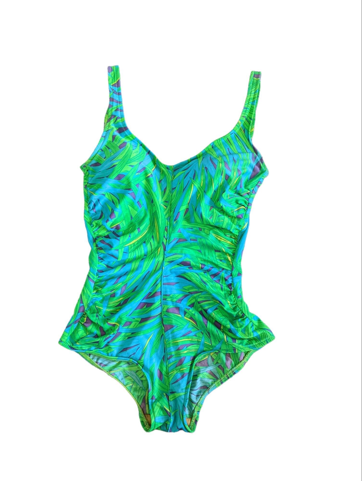 Vintage 80s Maxine of Hollywood Tropical Palm Leaf Bathing Suit Swimsu ...