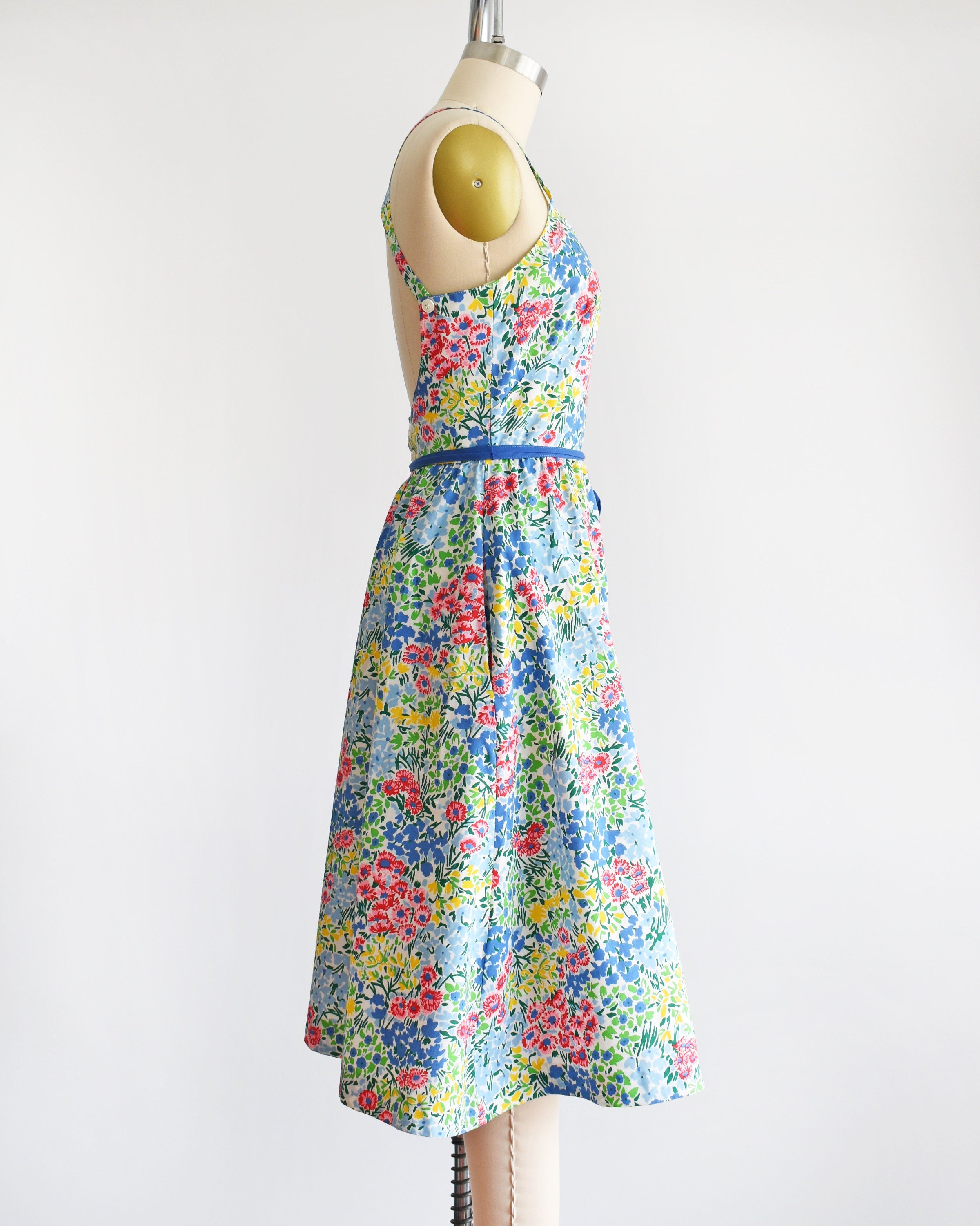 70s Floral Dress Vintage 70s Sundress 80s Open Back Cotton Dress with ...