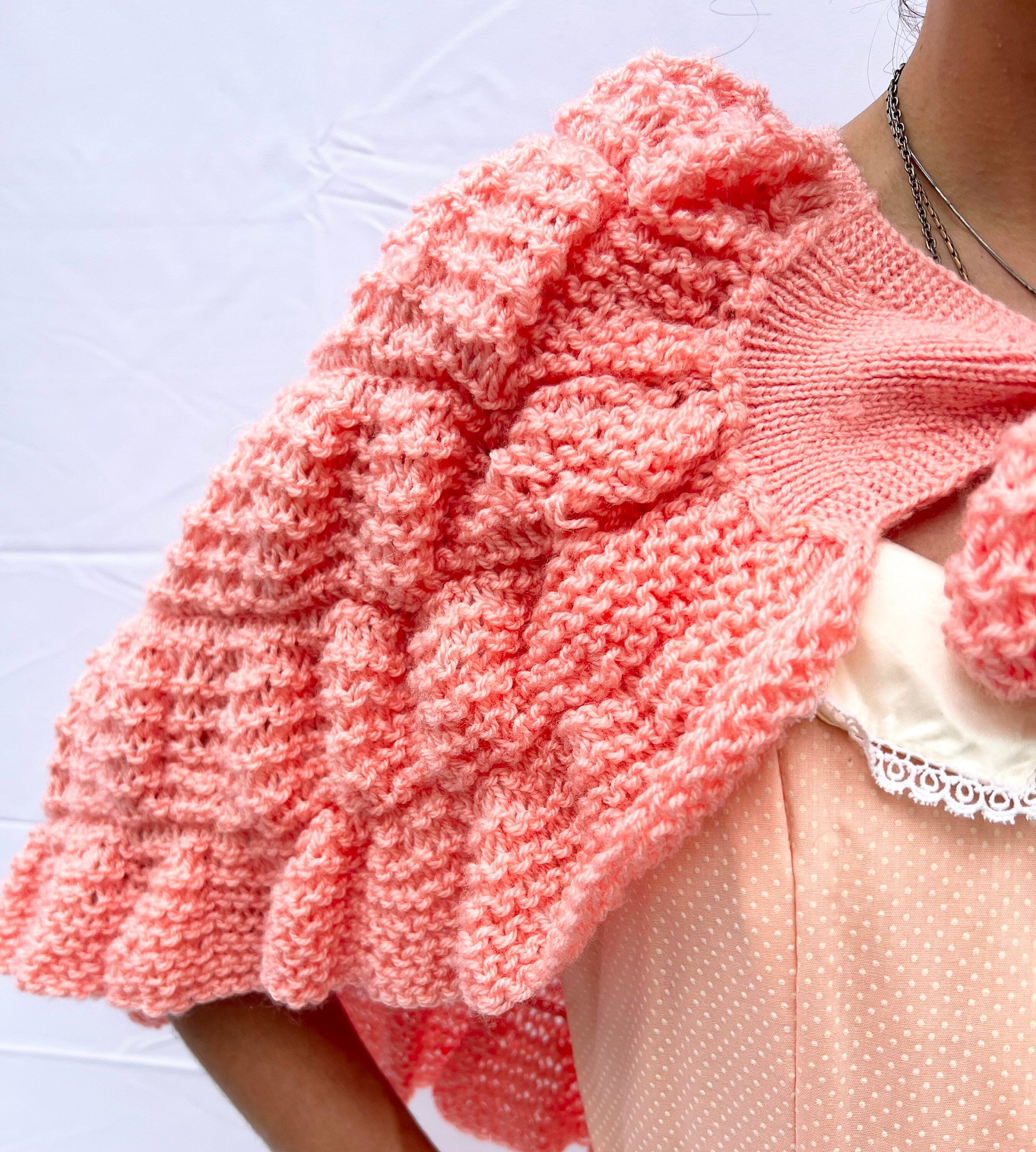 Vintage 70s Coral Hand Knit Chunky Shrug Shawl Bolero | Shop THRILLING