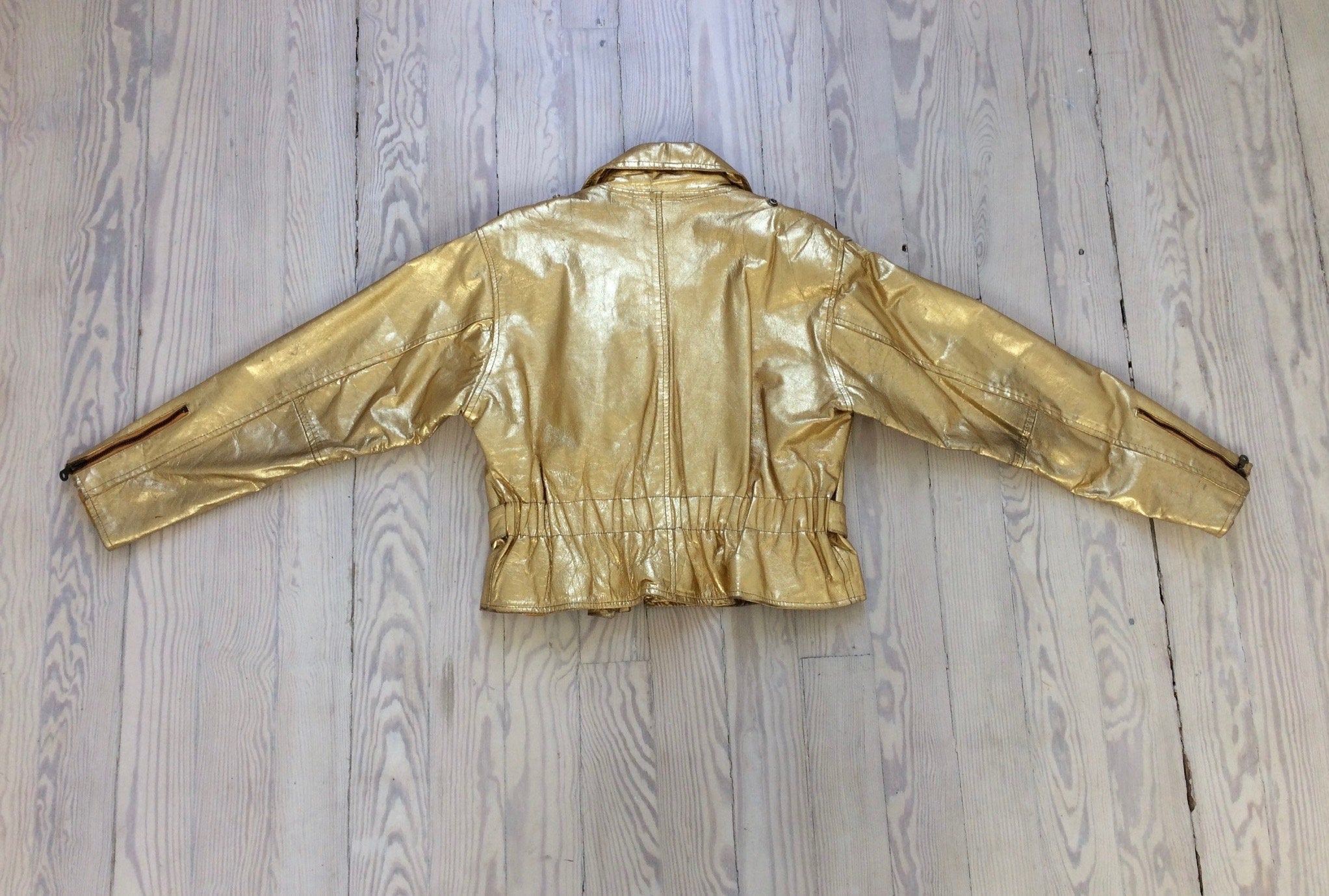 Vintage 90s Metallic Gold Vegan Motorcycle Jacket Medium by Man Art ...
