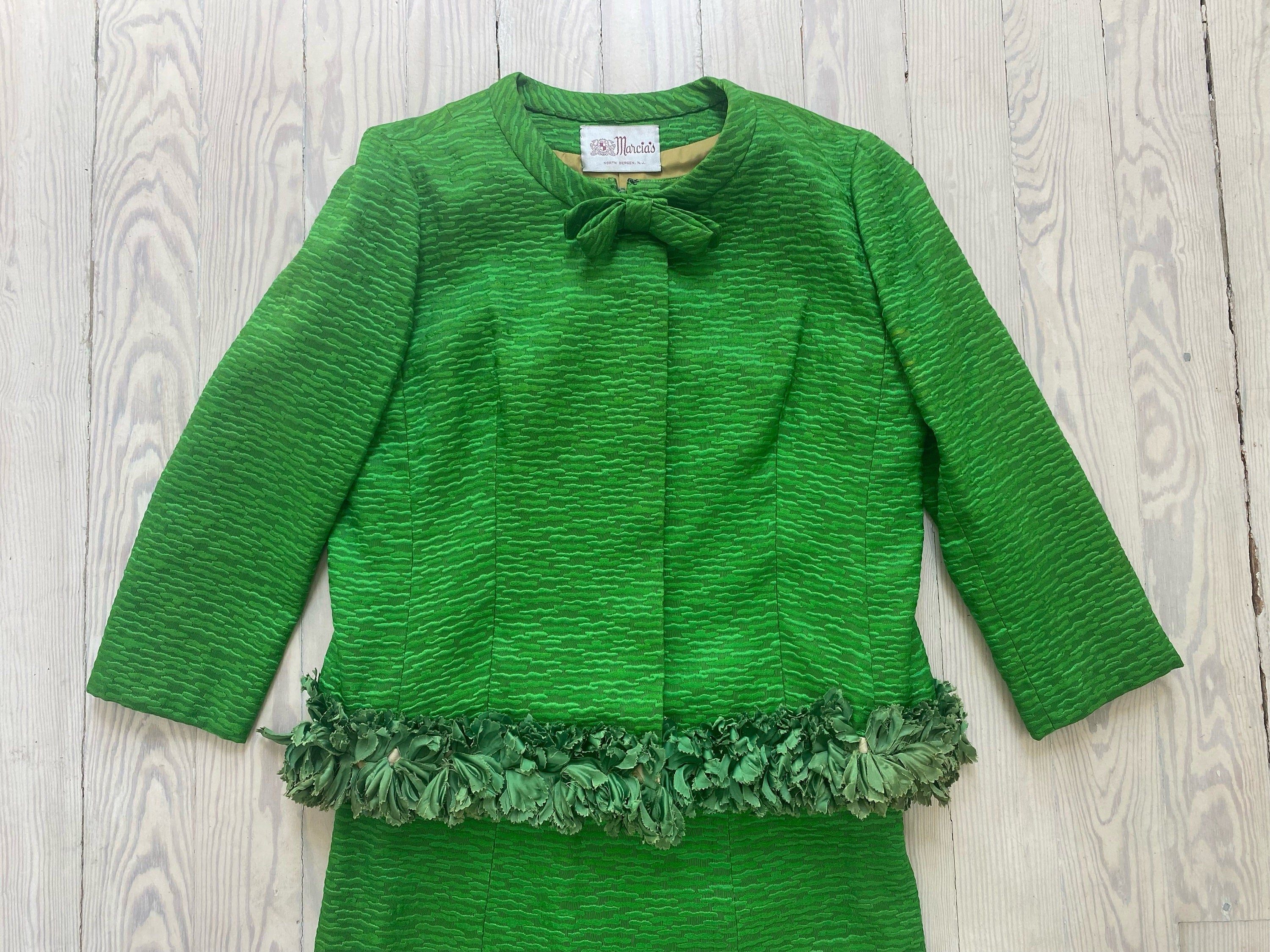 Vintage 60s Set / 60s Grass Green Textured Shift Dress and Jacket ...