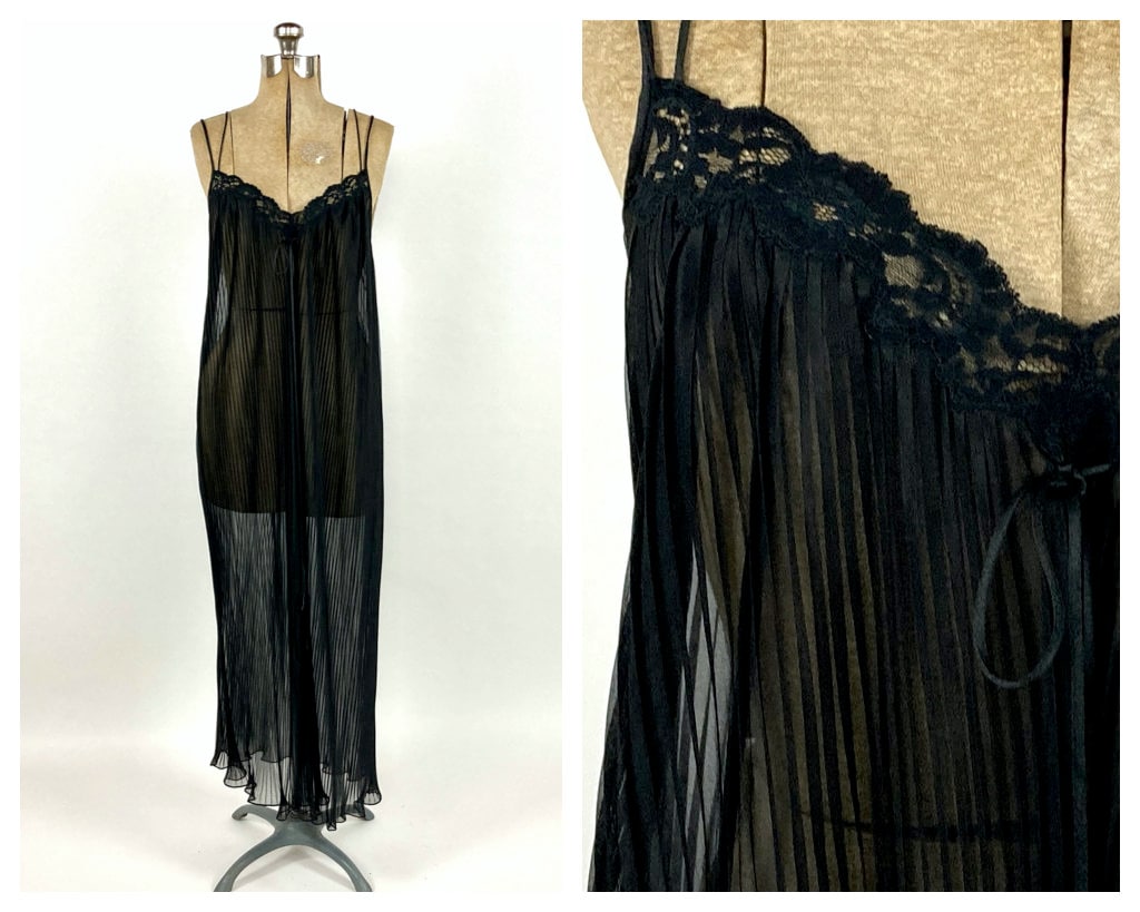 Vintage 70s Black Sheer Long Grecian Dress V-Neck Goddess Knife Pleat ...