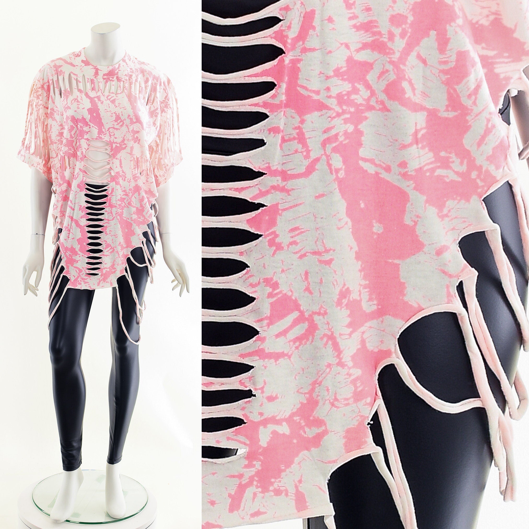Vintage Pink Marbled 80s Custom Ripped Tee by Tear Wear | Shop THRILLING