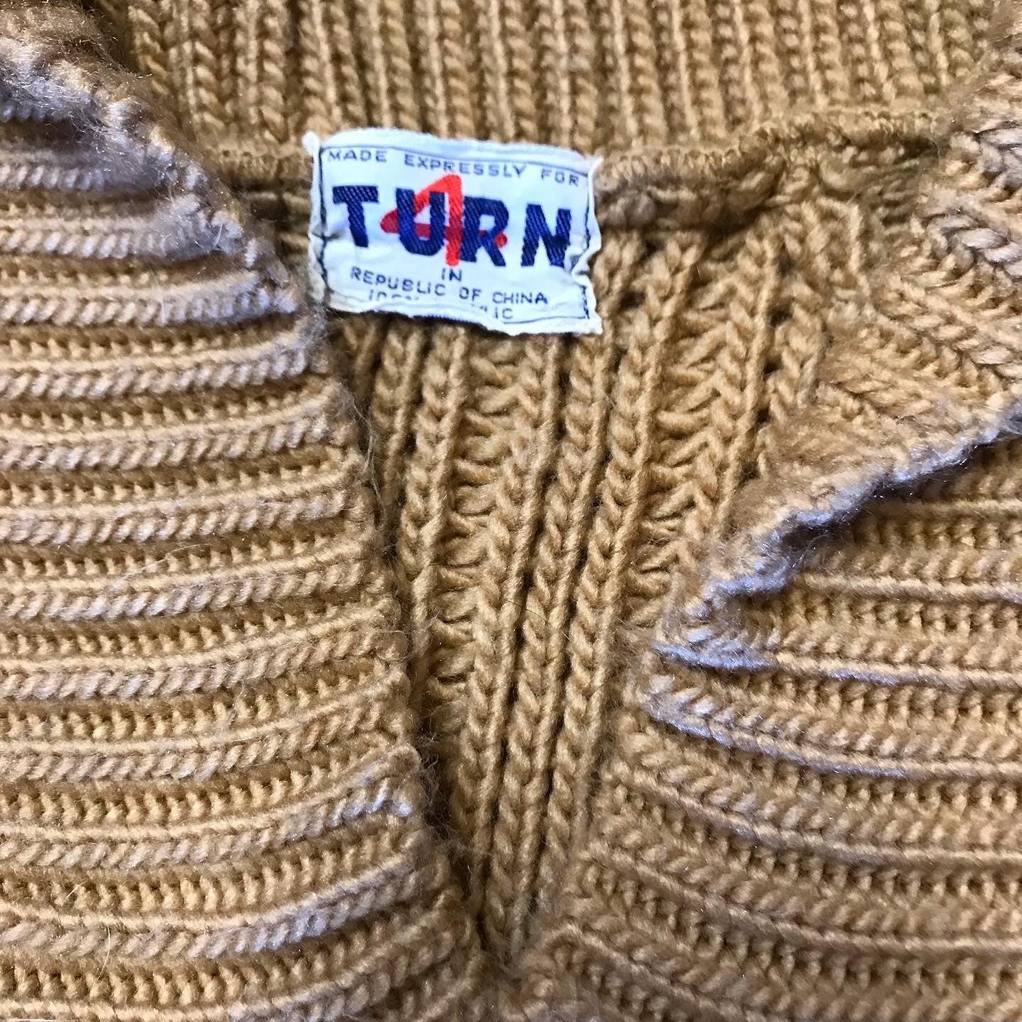 Vintage 70s 80s Chunky Shawl Collar Pullover Camel Colored Striped Poc ...