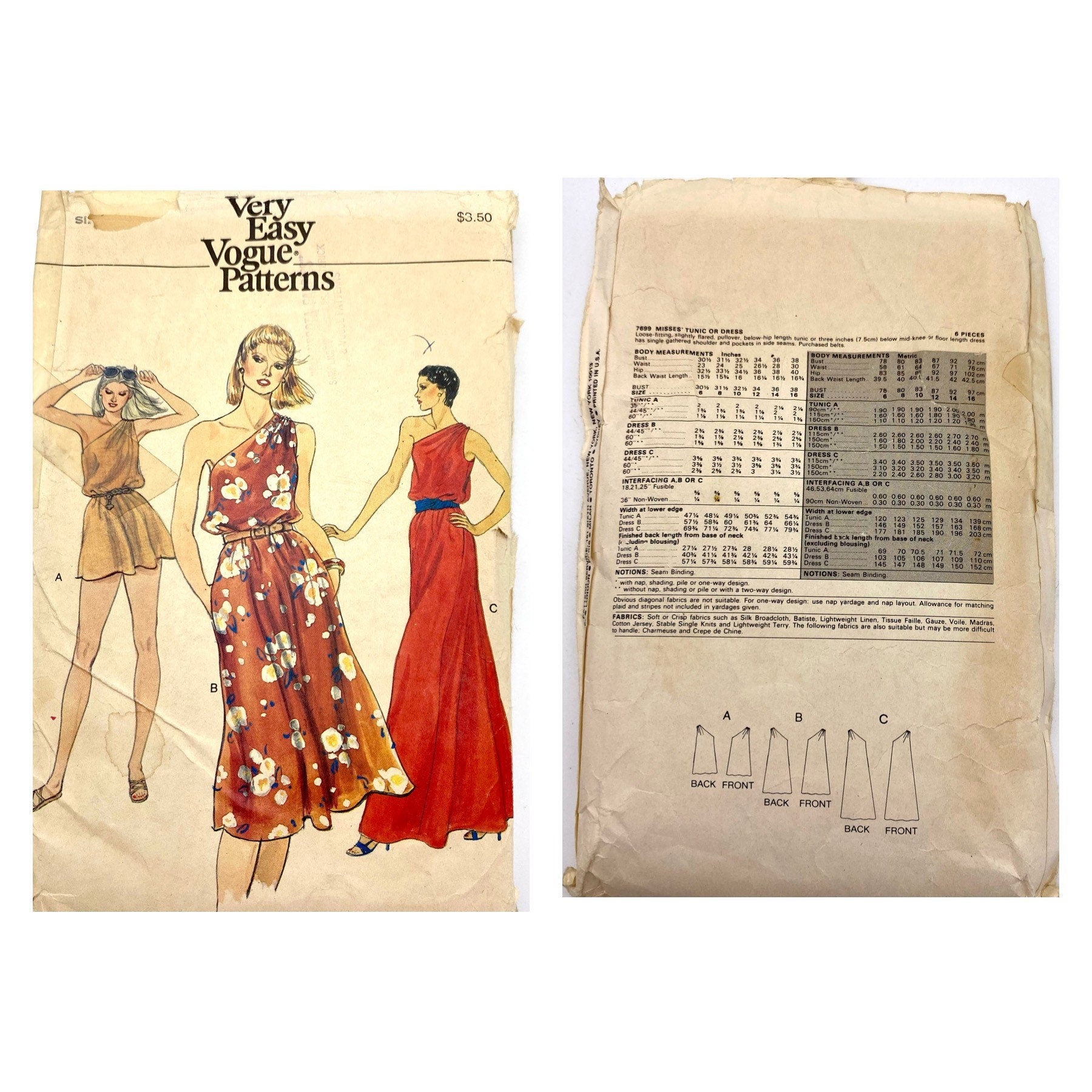 Vintage 70s Vogue One Shoulder Dress Sewing Pattern by Vogue | Shop ...