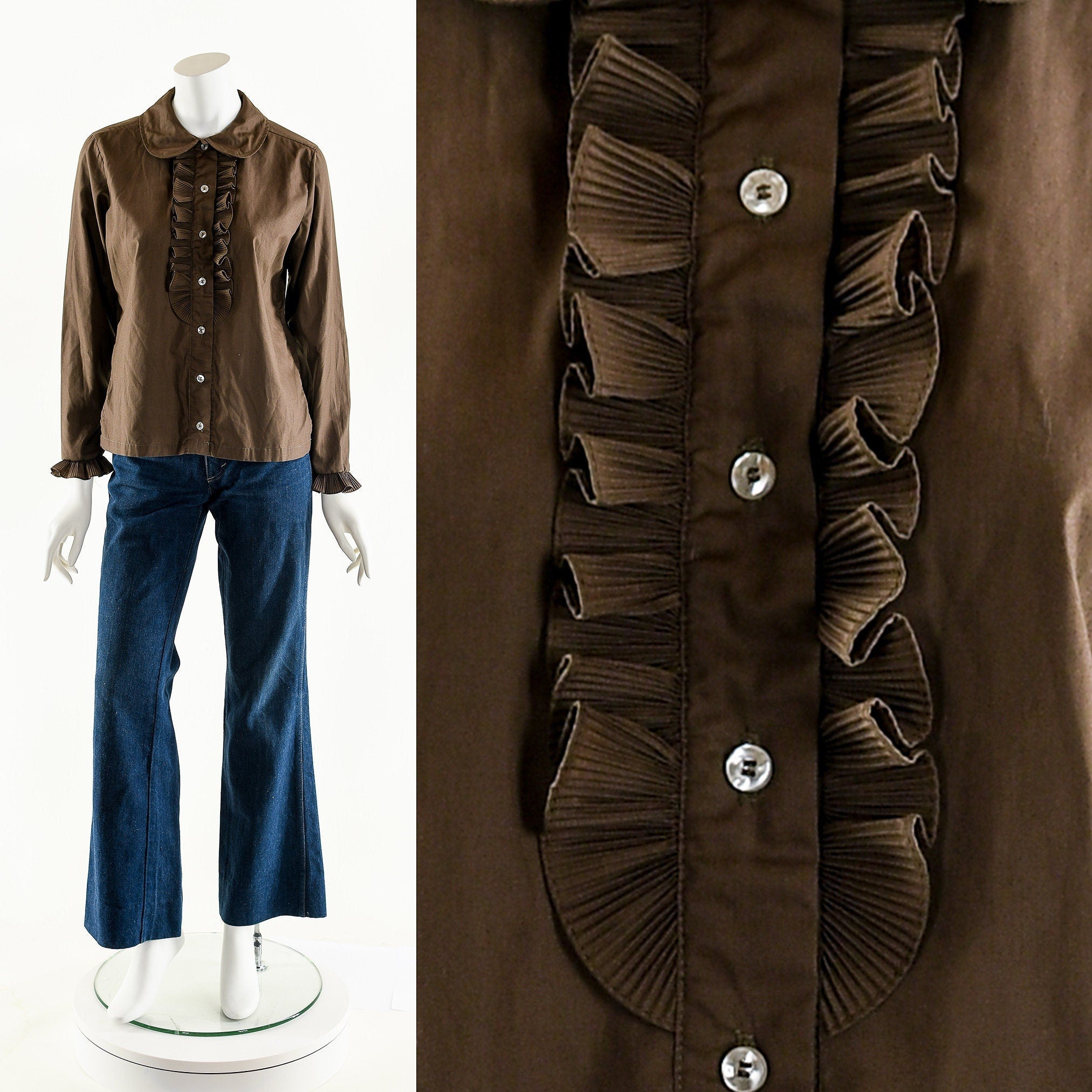 Vintage Brown Tuxedo Ruffled Dress Shirt by Ship N' Shore | Shop THRILLING