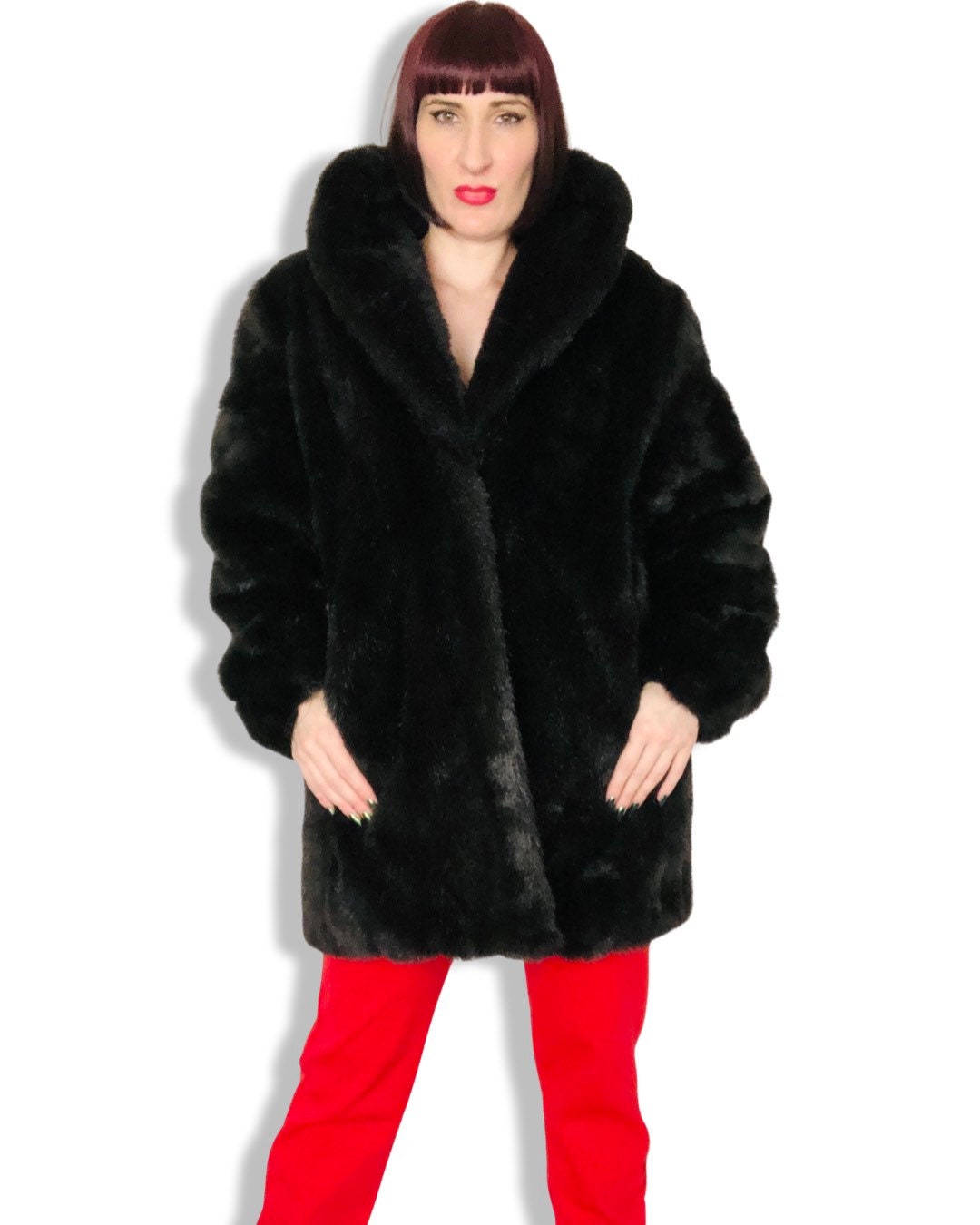 Vintage 80s 90s Black Faux Mink Fur Coat | Shop THRILLING