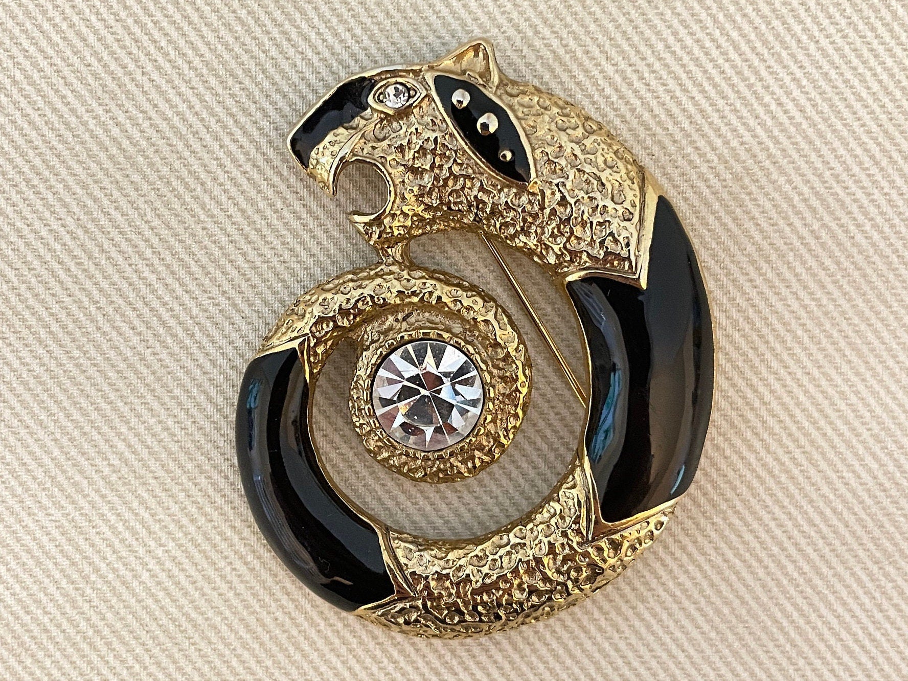 Vintage Figural Panther Brooch Pin Crystal Accents | Shop THRILLING