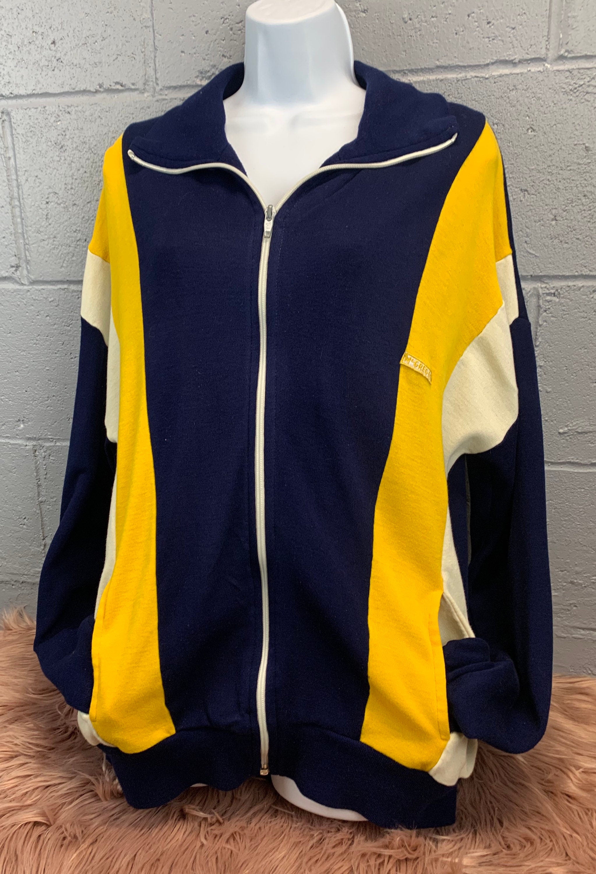 Vintage Colorblock Zip Up Sweatshirt Jacket 70s 80s Pop Up Collar , Vi ...