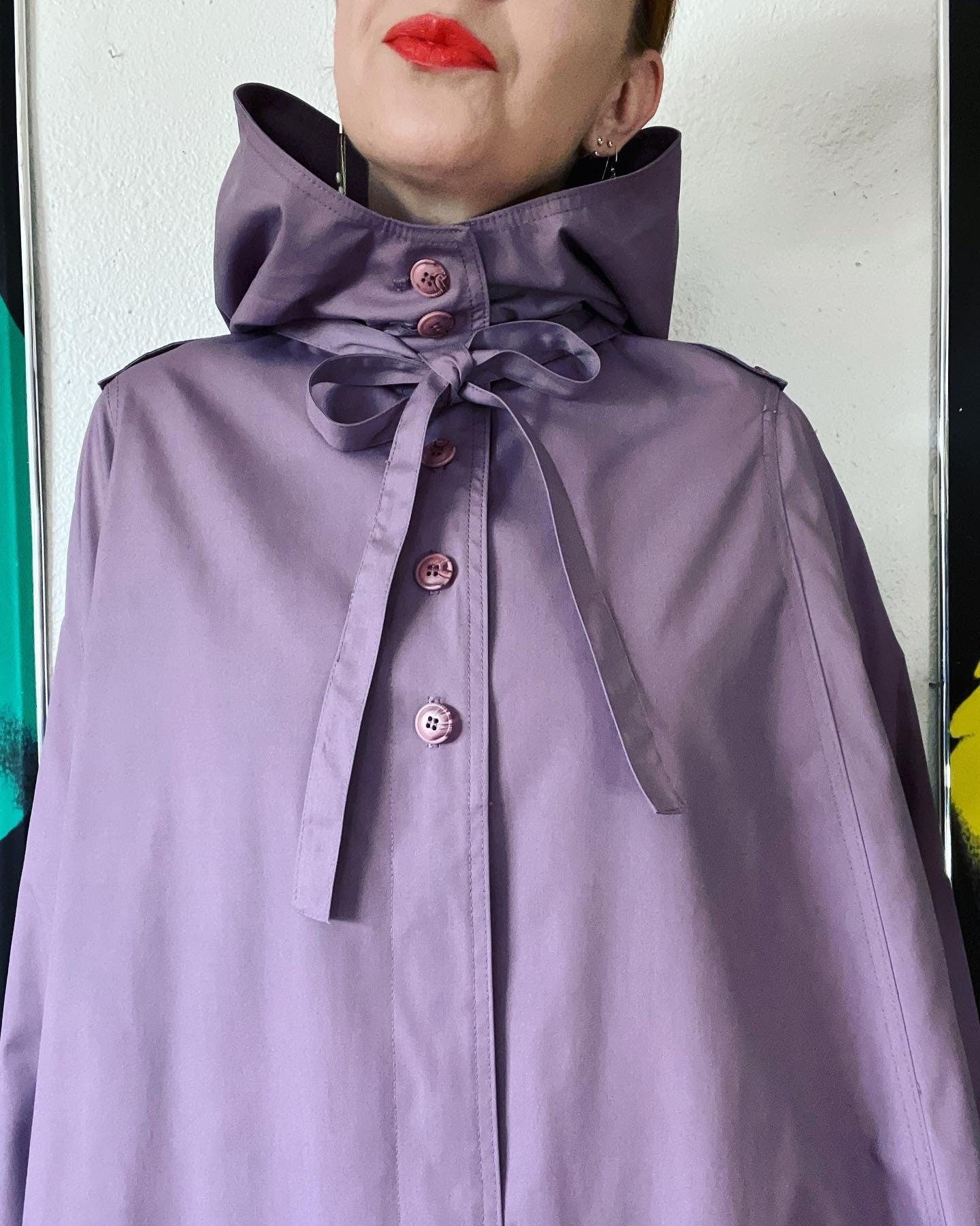 Rare Vintage 70s Dusty Periwinkle Hooded Cape by Luba with Epaulettes ...