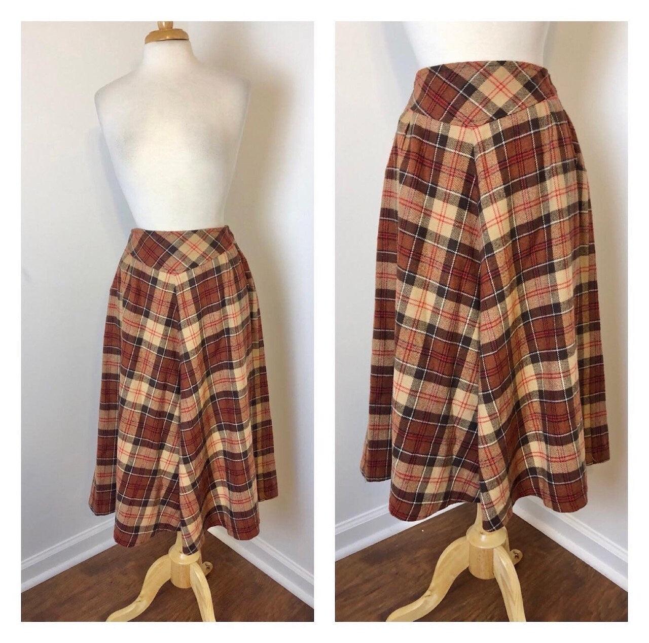 Vintage 70s Western-Style Highlands Wool-Blend Tartan Midi Skirt | Shop ...