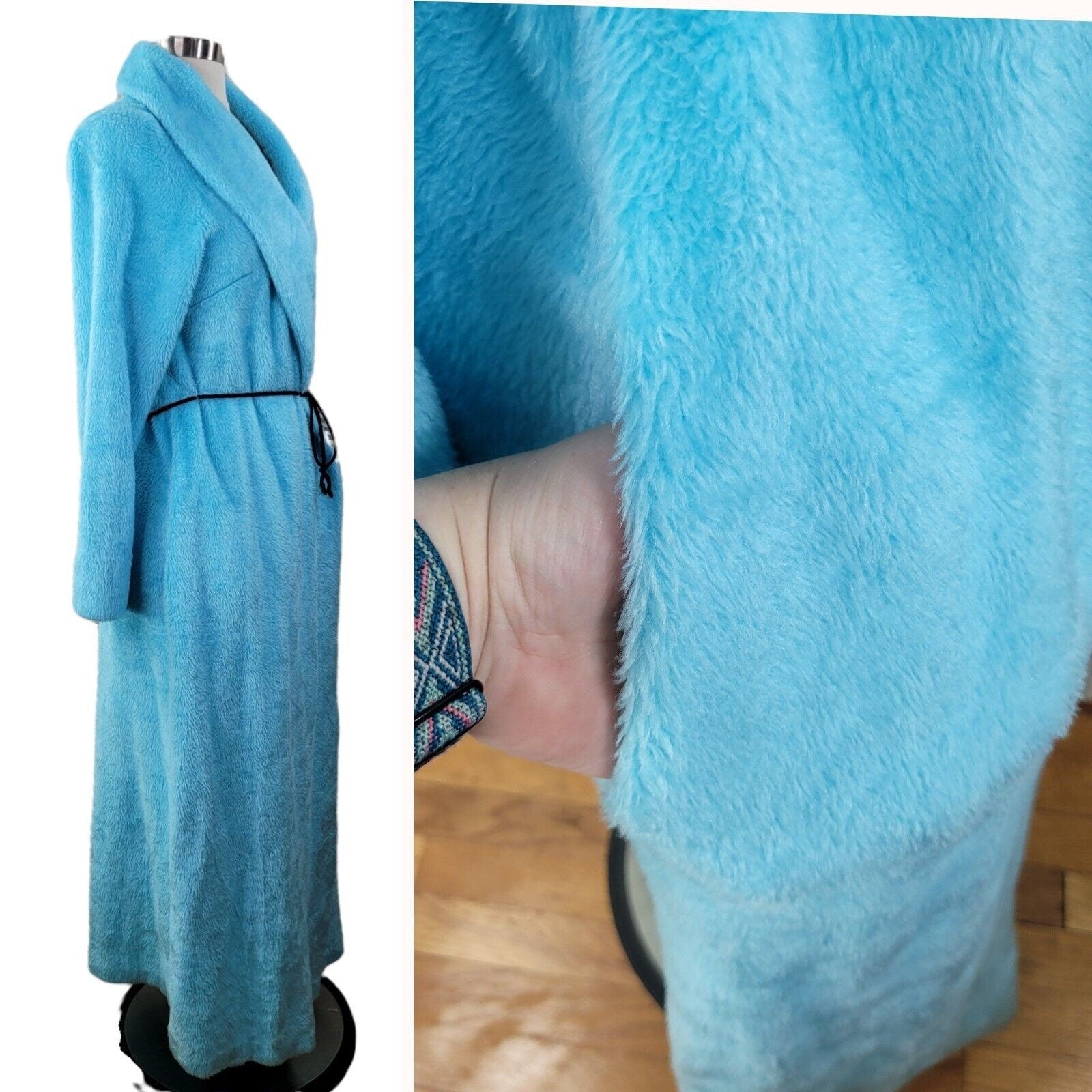 Vintage Fuzzy Fleece Robe Large Housewife Belt Housecoat Warm Winter B ...
