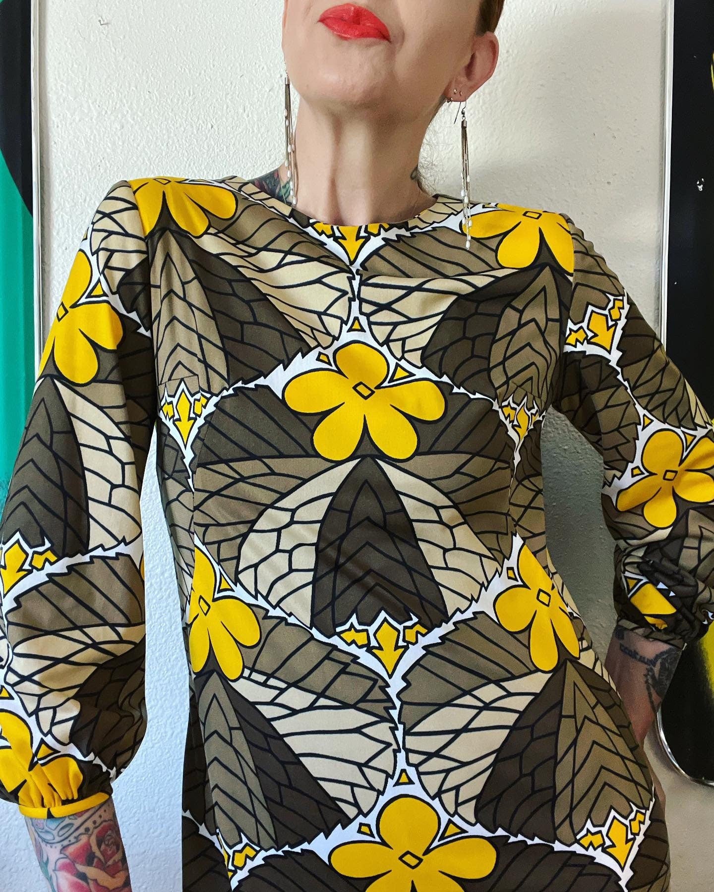 Vintage 60s/70s Trippy Flower Power Micro Mini Mod Dress In The Most B ...