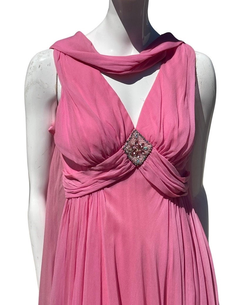 Vintage 50-60s Pink Ethereal Silk Chiffon Dress with Attached Cape and ...