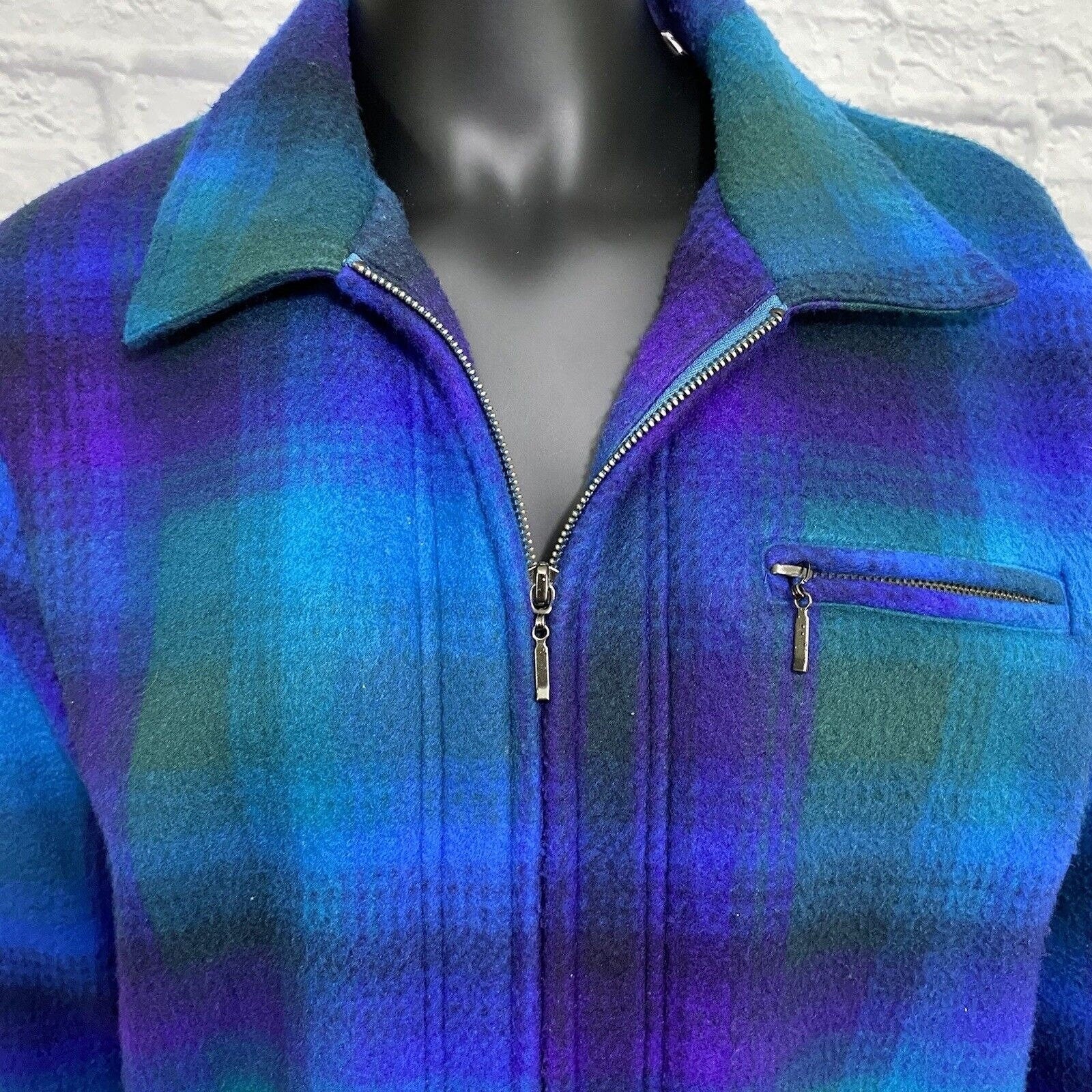 Vintage 90s Fleece Zip Sweater Jacket Plaid Marisa Christina M Petite ...