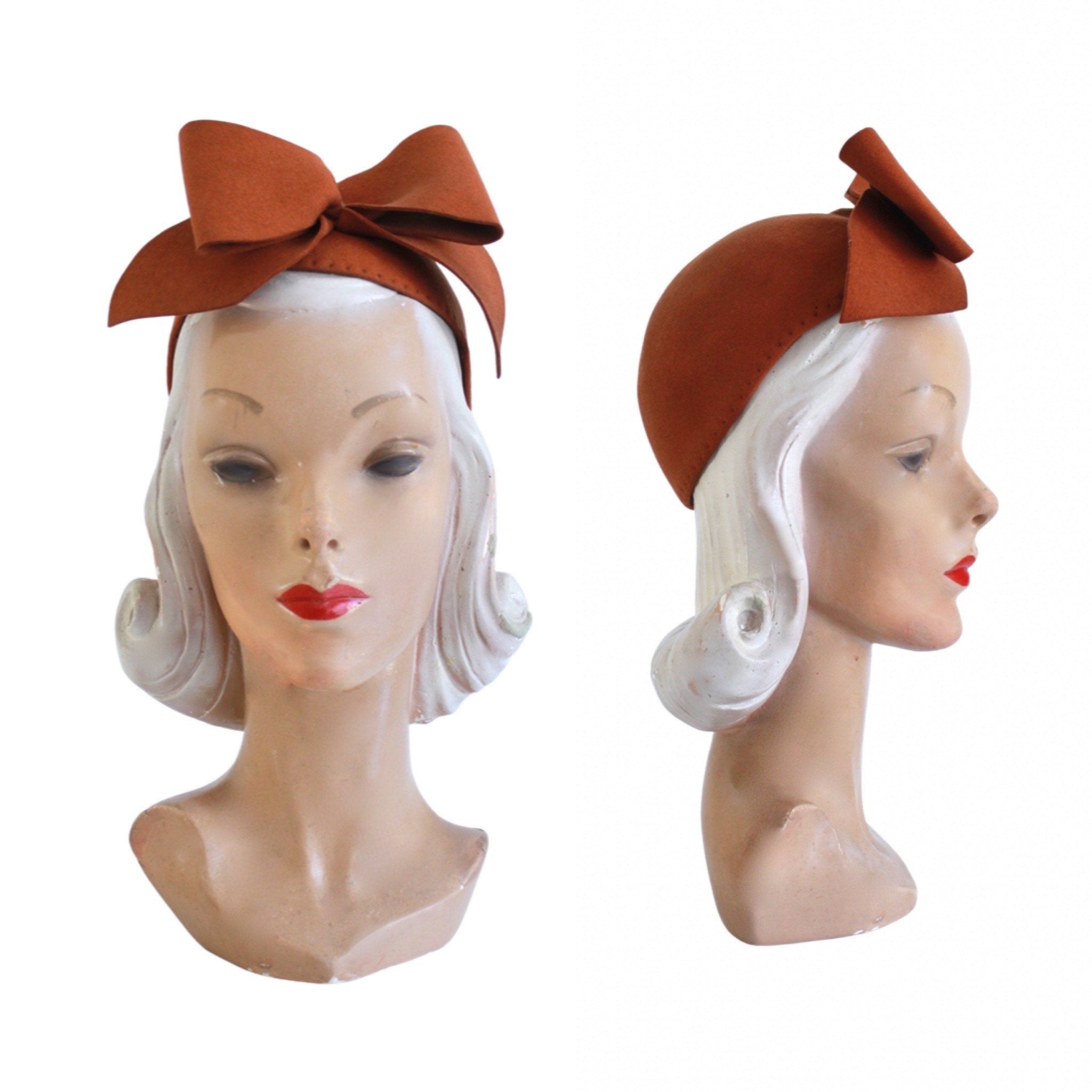 Vintage 40s Cinnamon Orange Bow Turban Autumn Hat Juliet Cap | Shop ...