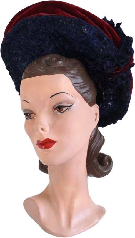 Vintage Victorian Blue Bonnet with Cranberry Red Velvet Trim | Shop ...