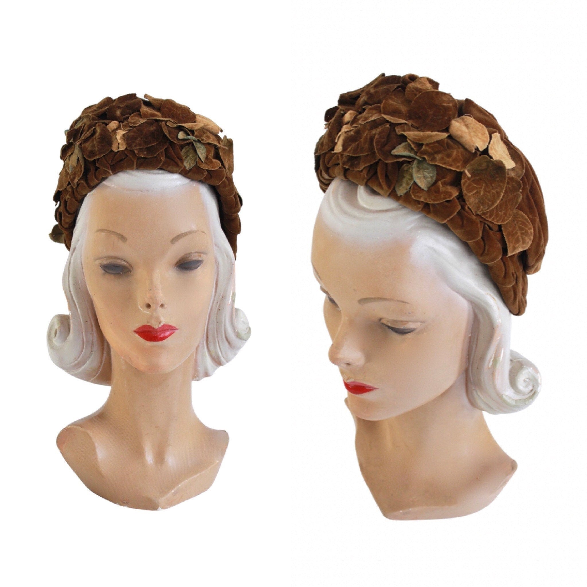 Vintage Victorian Brown Velvet Autumn Leaves Bonnet | Shop THRILLING