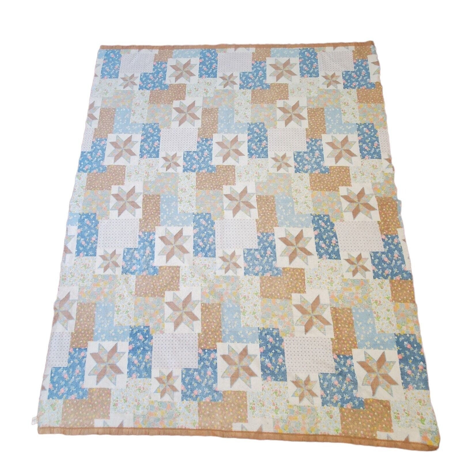 Vintage Beacon Patchwork Floral 8 Point Star Faux Quilt Thermal Blanke ...