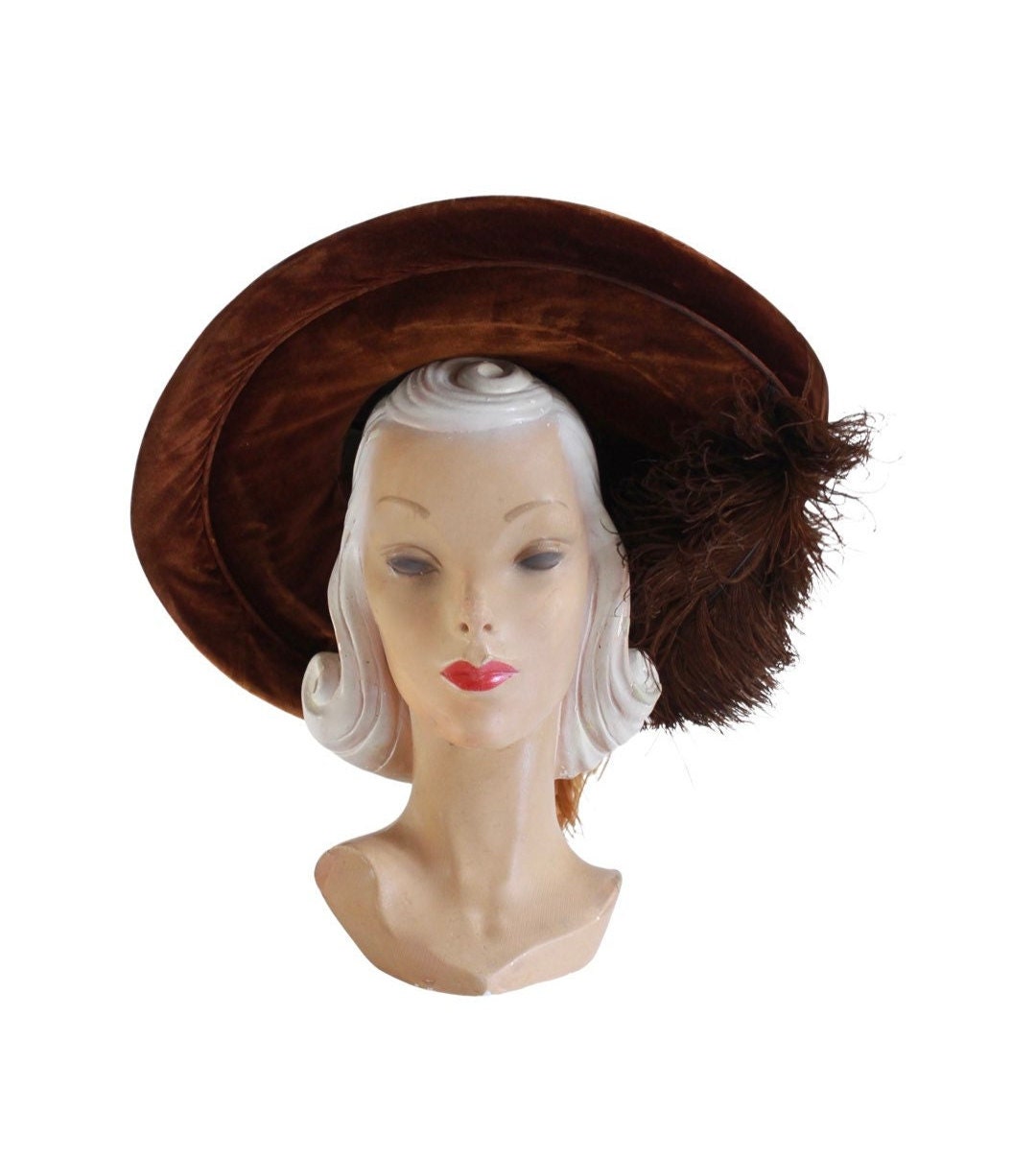 Vintage Edwardian Wide Brim Brown Velvet Merry Widow Picture Merry ...