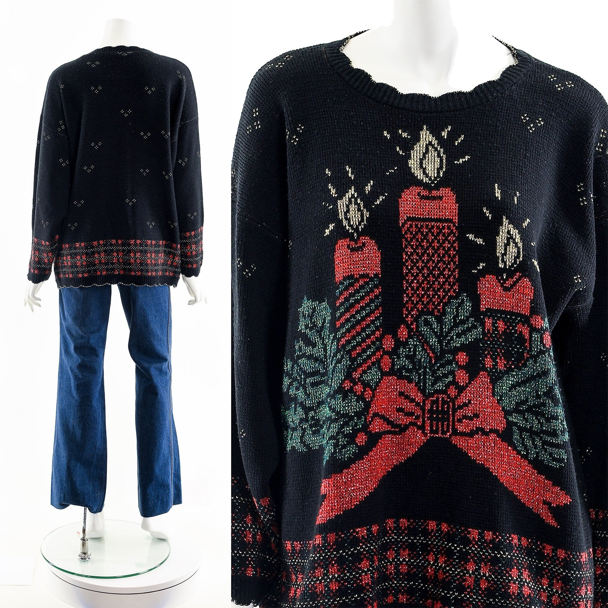 Vintage 80s Christmas Candle Lurex Sweater by Holiday time | Shop THRILLING