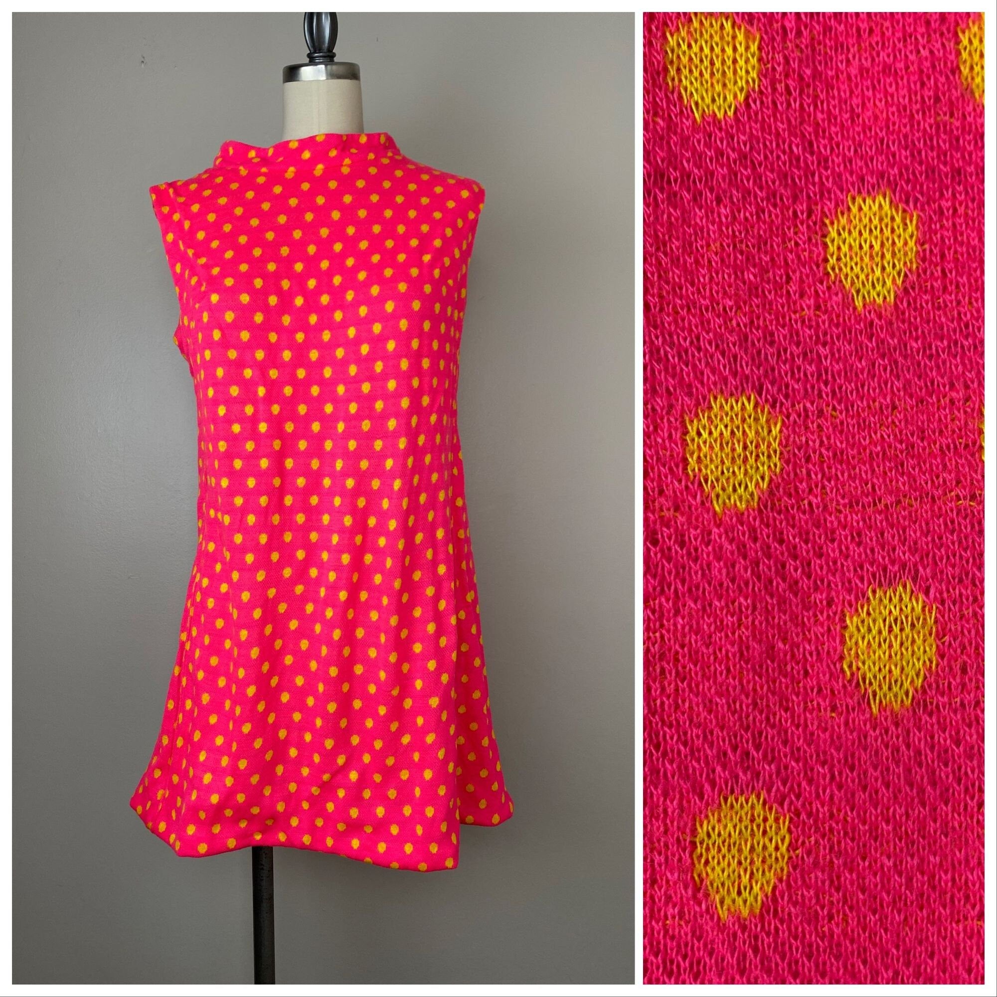 Vintage 60s Neon Mod Polka Dot Knit Mini Dress by Come Alive! | Shop ...