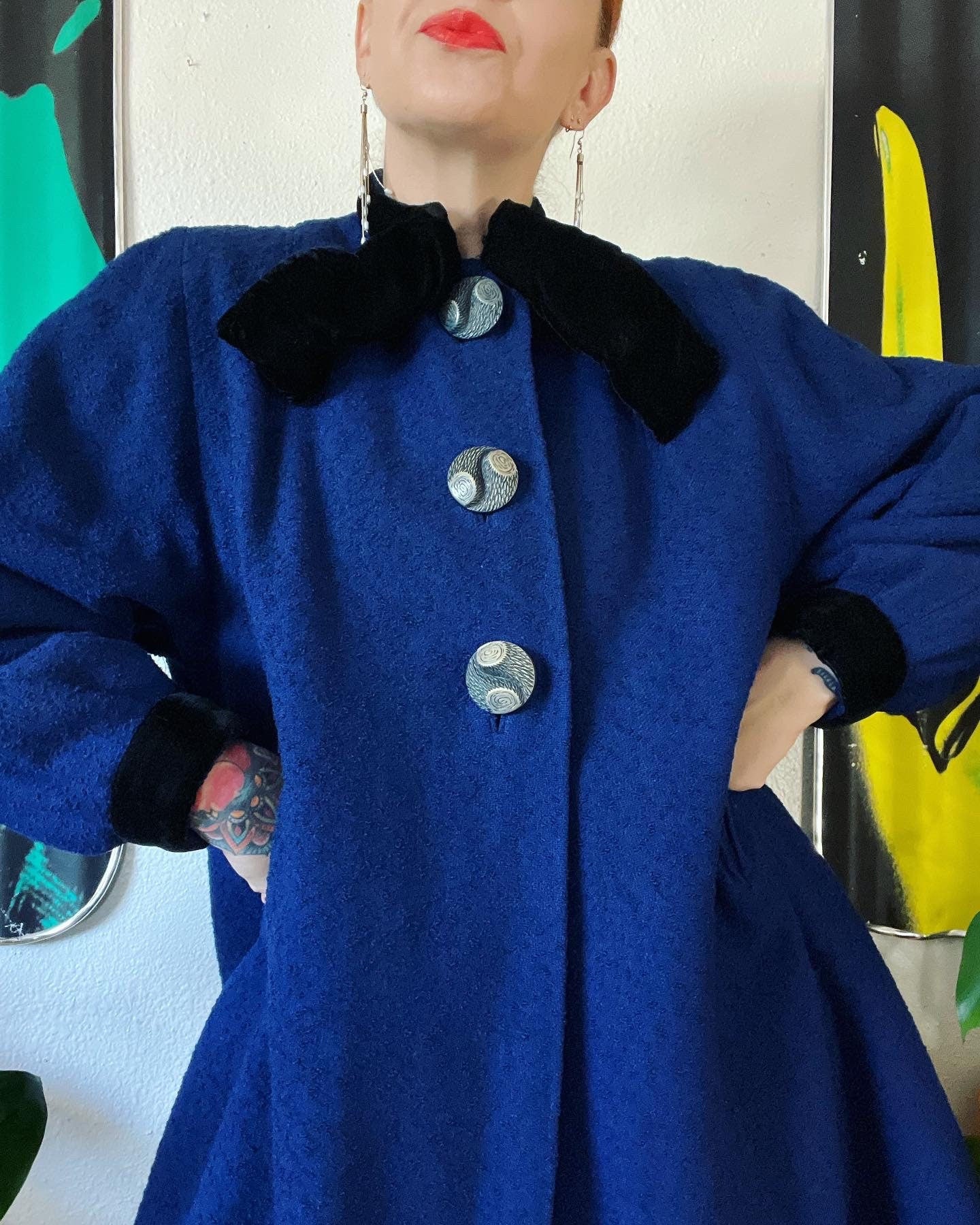 Vintage 40s Reveler New York Bright Navy Blue Boucle Swing Coat with I ...