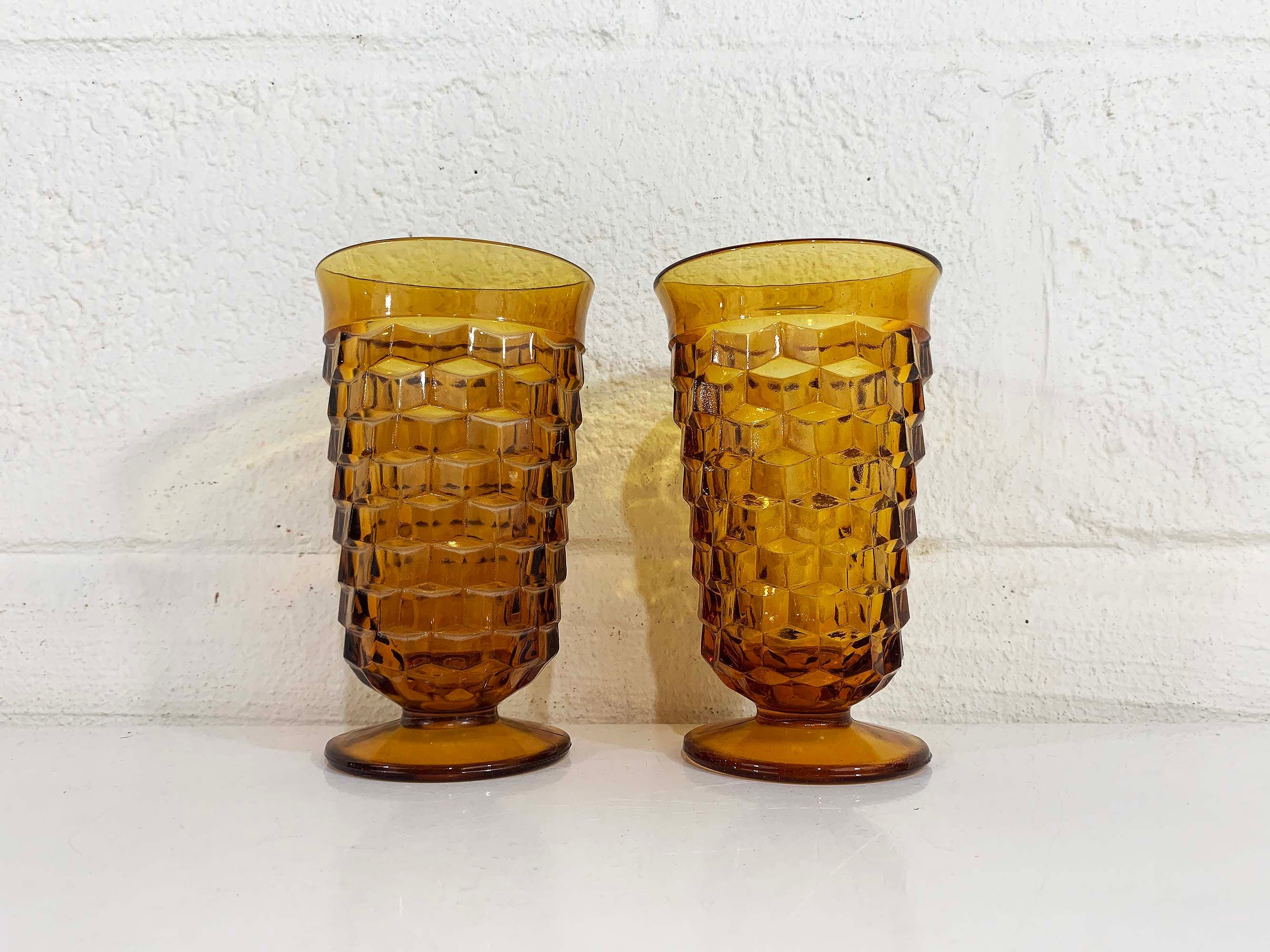 Vintage Iced Tea Glasses Set of 2 Indiana Glass Whitehall Pattern Ambe ...