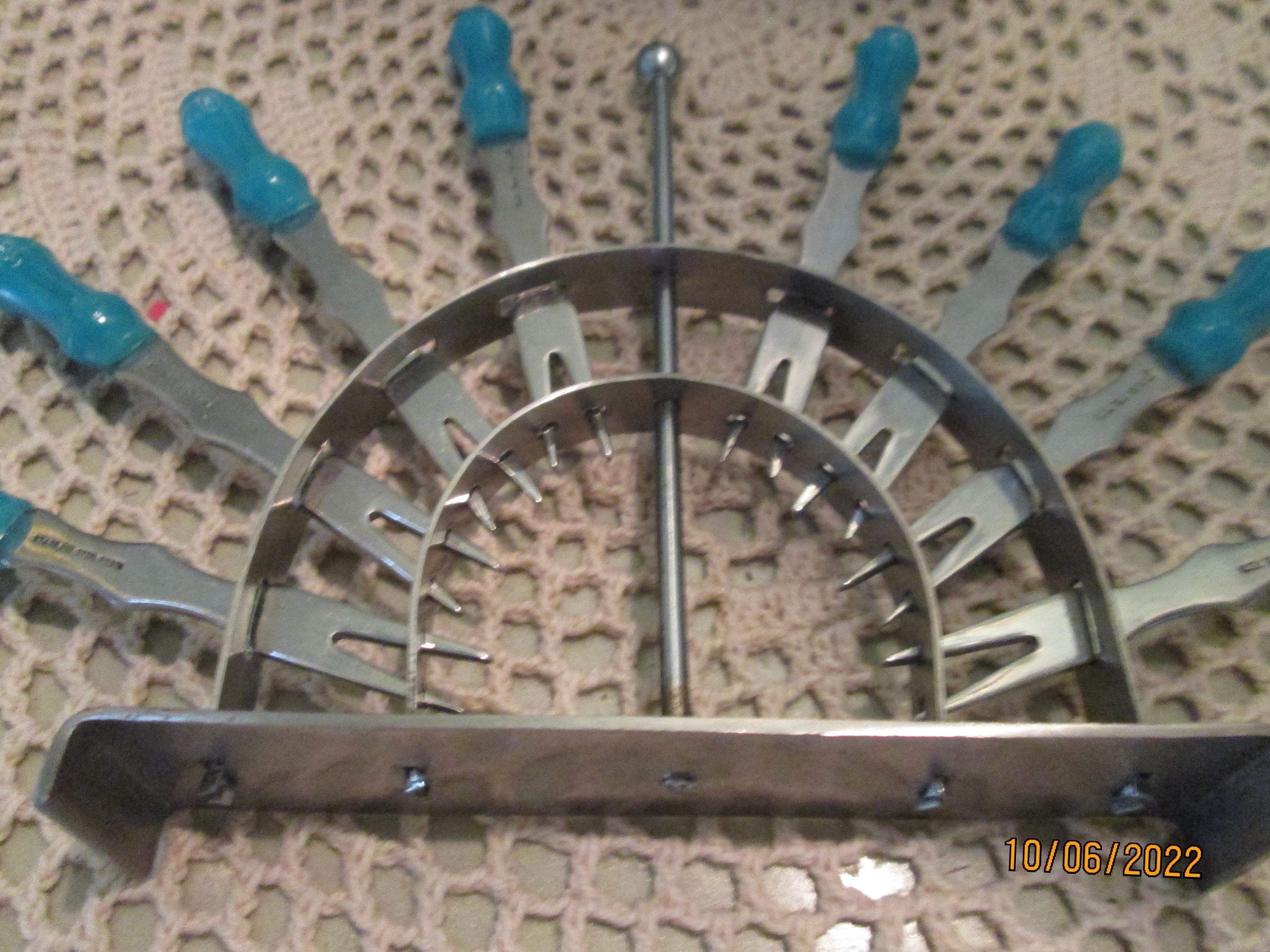 Vintage Art Deco Rare Cocktail Forks 8 Chrome Stand Turquoise Red ...