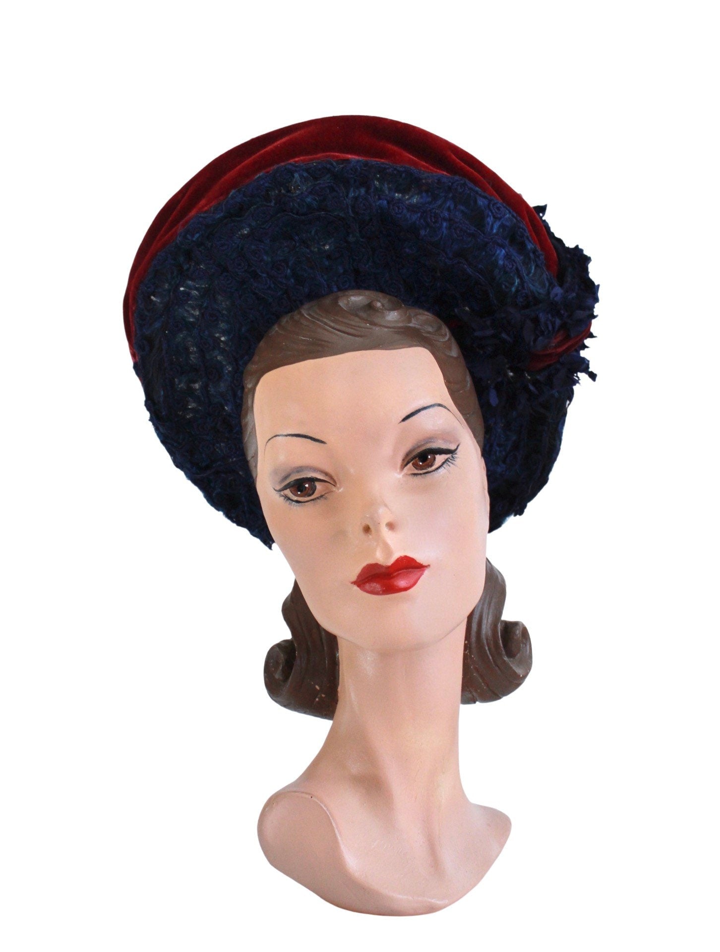 Vintage Victorian Blue Bonnet with Cranberry Red Velvet Trim | Shop ...