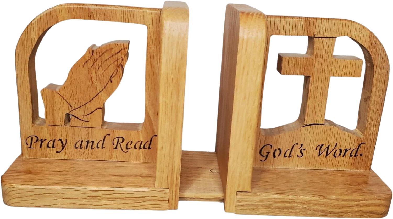 Vintage Handcrafted Oak Wood Christian Bible Bookends Adjustable One ...