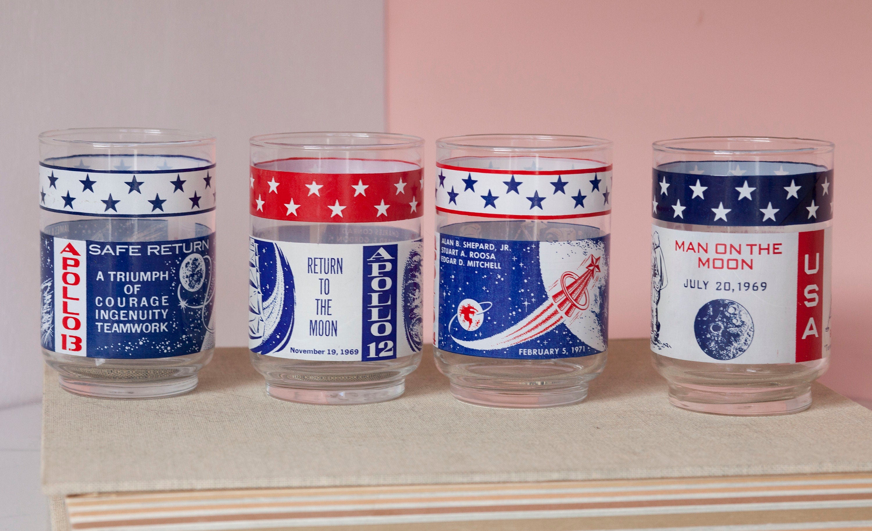 Apollo Commemorative Vintage Libbey Space Race Glasses Set of Four Apo ...
