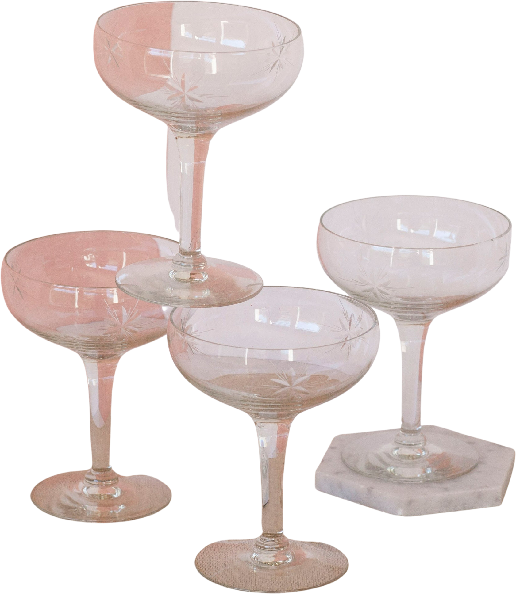 Vintage Champagne Coupe Glassware Set of Four Etched Mid Century ...