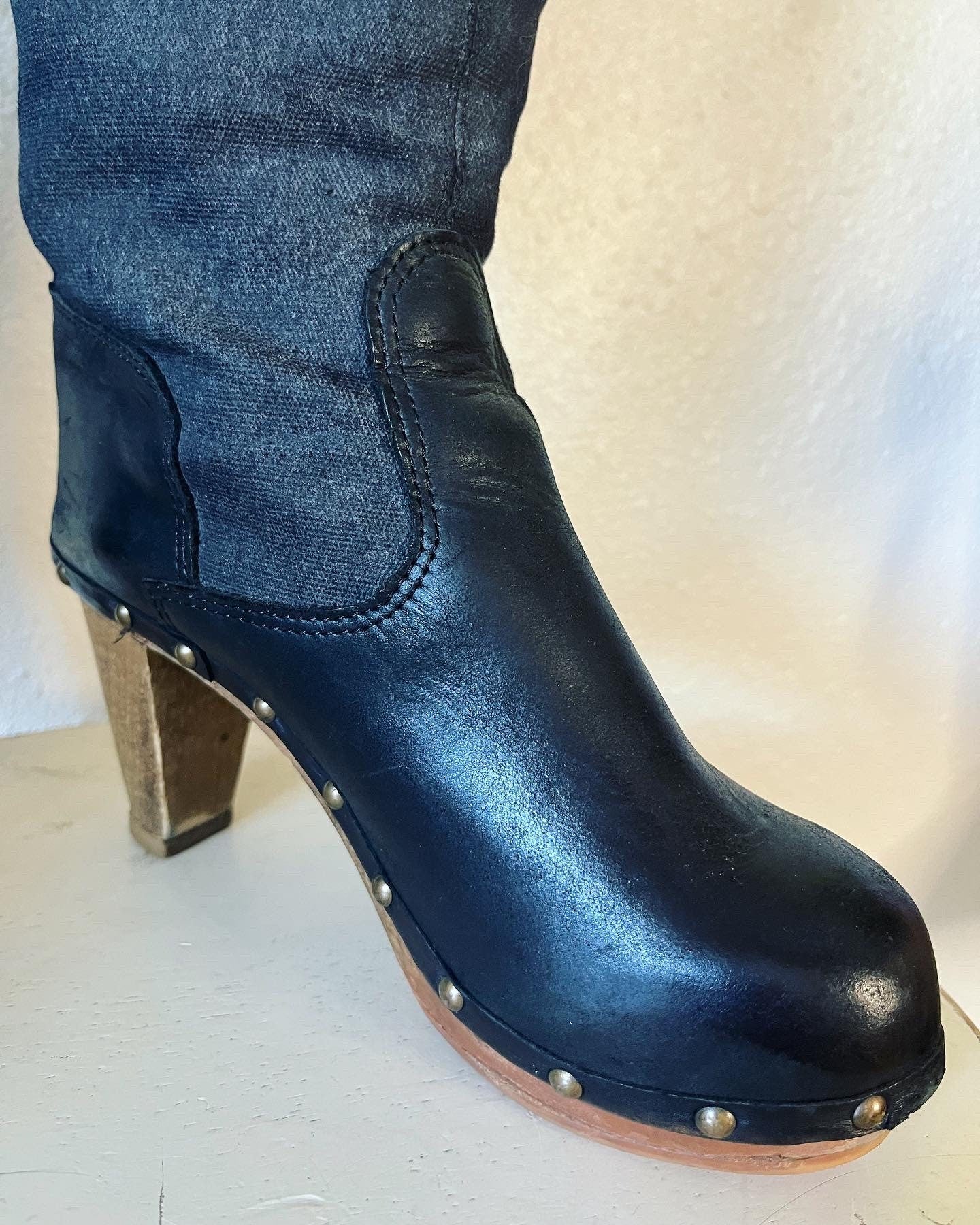 Vintage 70s Wooden Platform Clog Boots with Brass Glam Rock Studding a ...