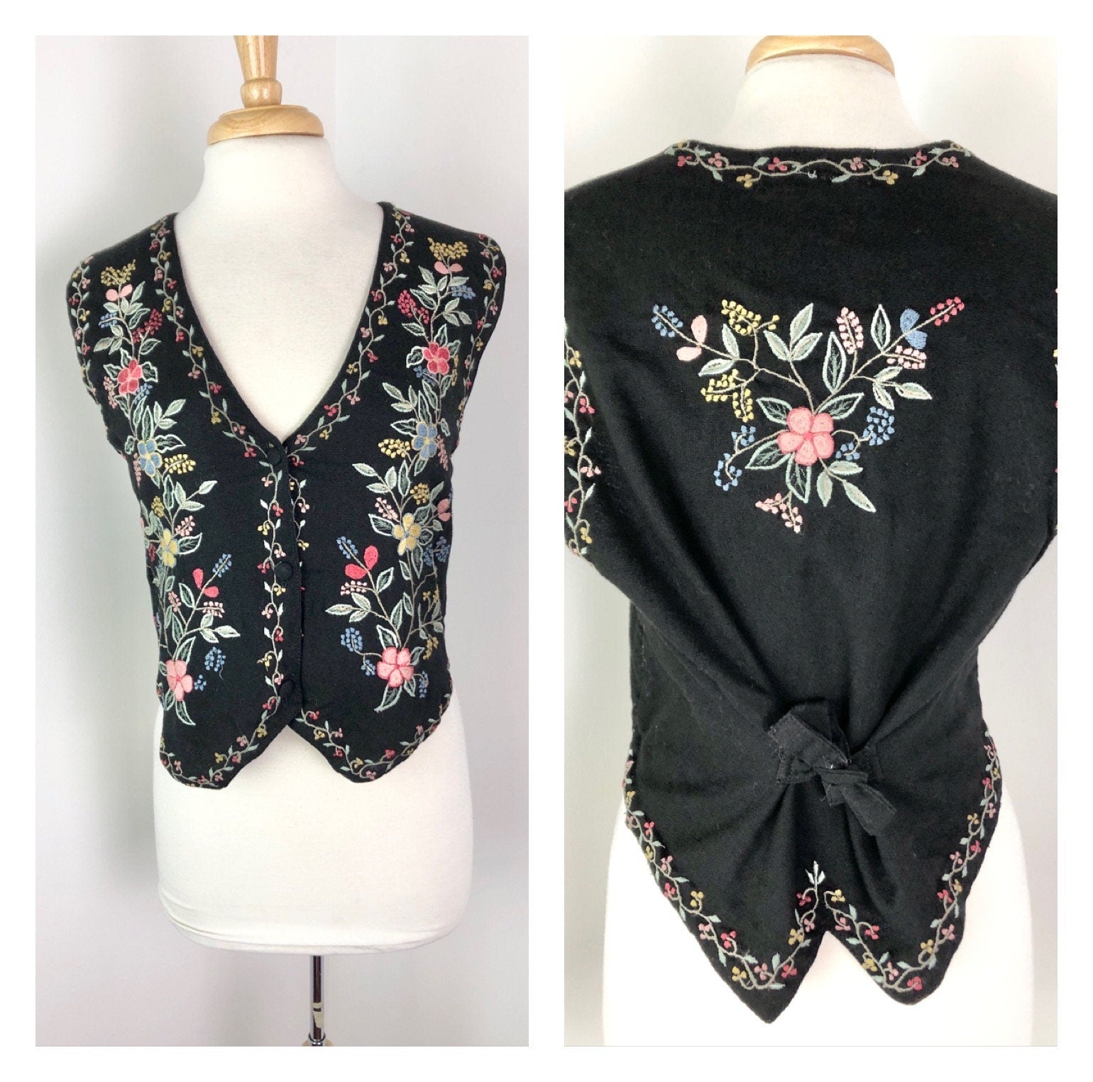 Large To Large Vintage Folk Floral Embroidered Vest by New Directions ...