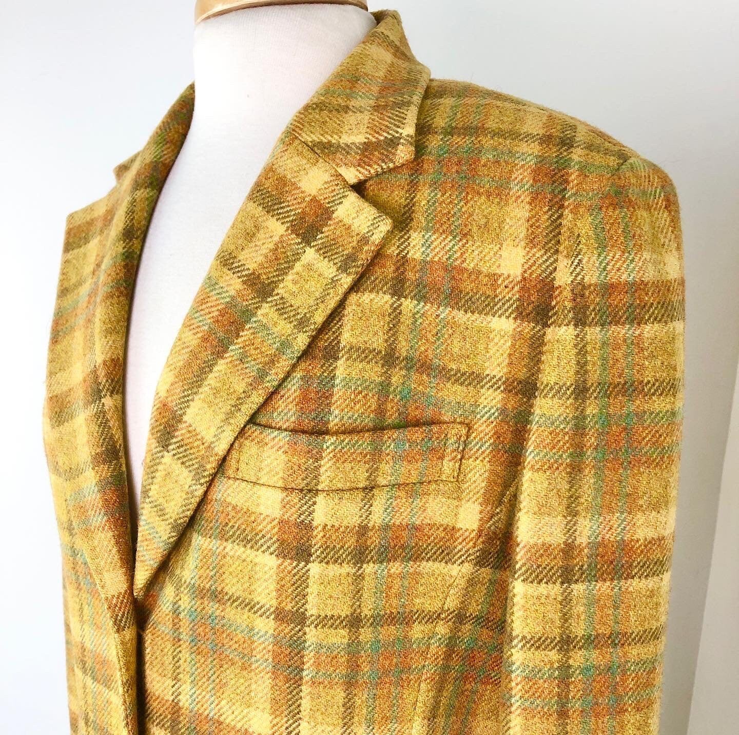 Vintage 80s Gold Copper, and Blue Plaid Wool Blazer by Christian Dior ...