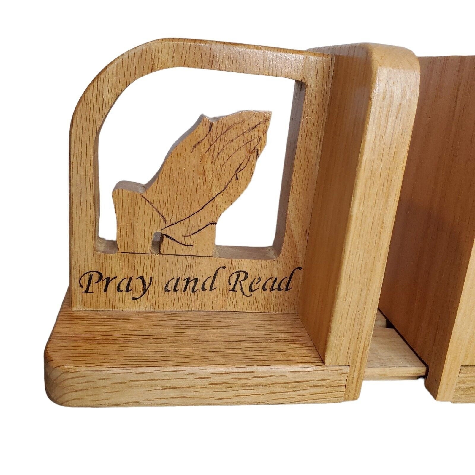 Vintage Handcrafted Oak Wood Christian Bible Bookends Adjustable One ...