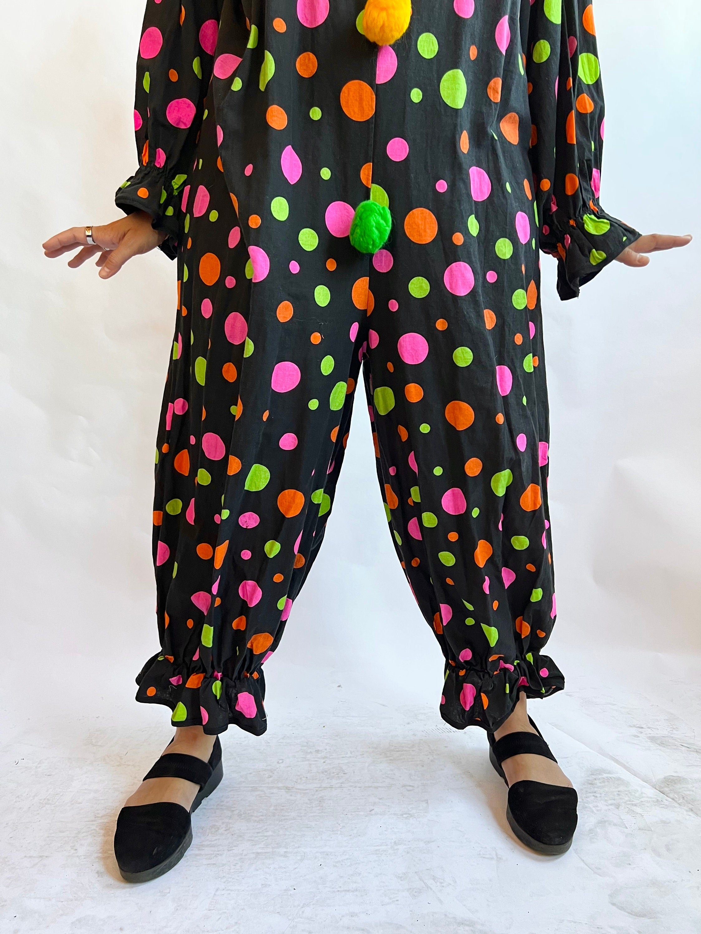 Vintage 80s Handmade Black with Neon Polka Dots Clown Suit | Shop THRILLING
