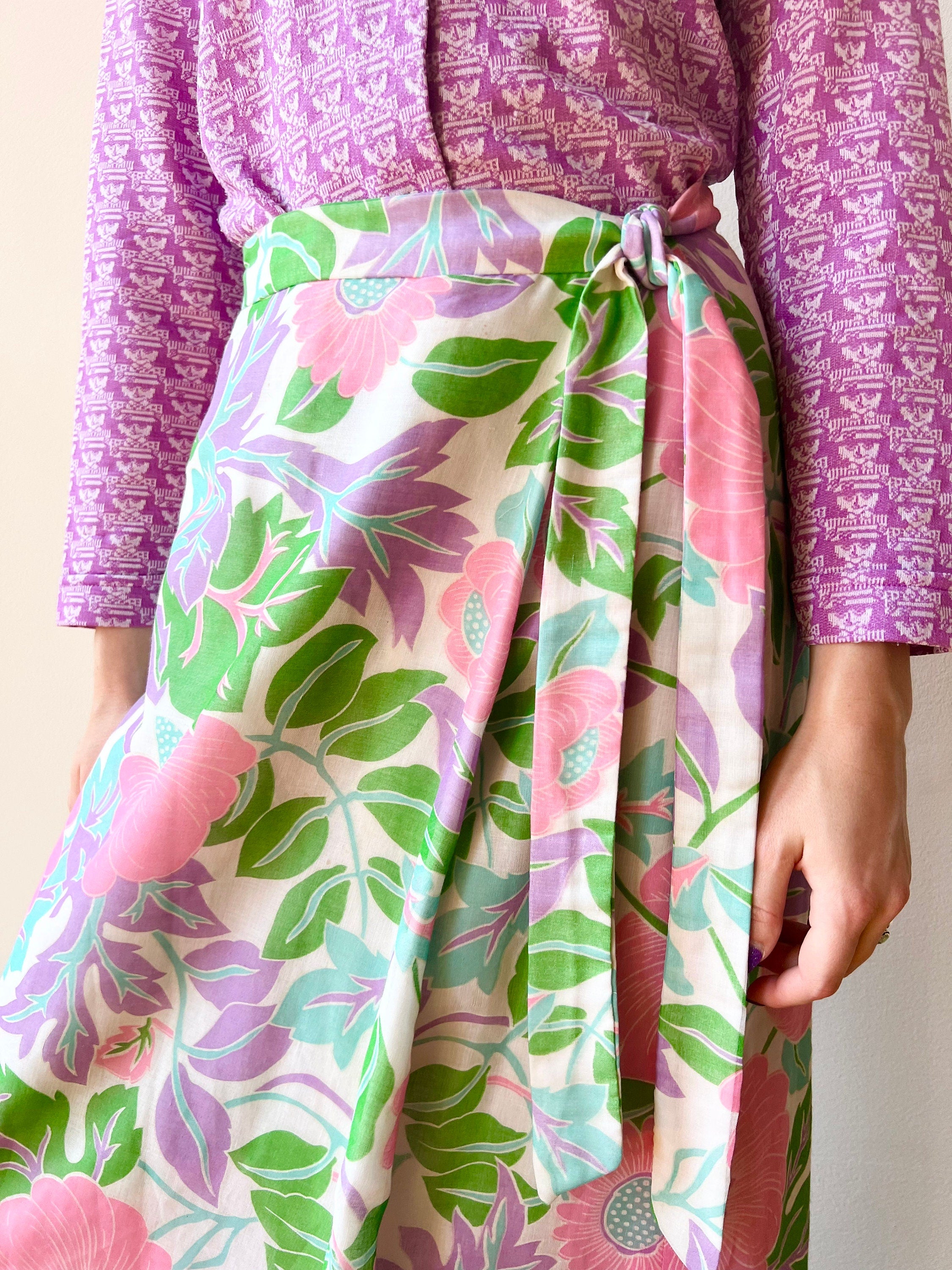 Vintage 70s Nicky Original Cotton Voile Floral Wrap Maxi Skirt | Shop ...