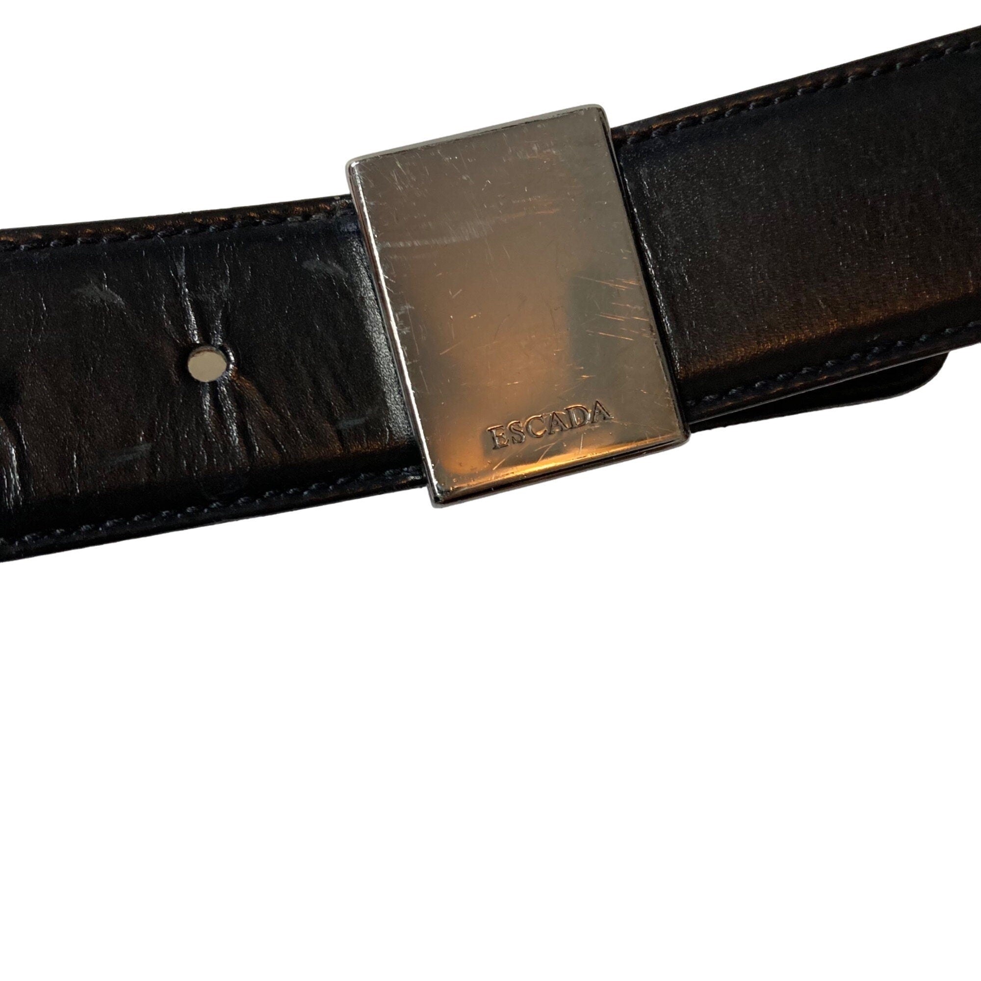 Vintage Belt 28 Inch Womens Black Leather Silver Buckle Made In Italy ...