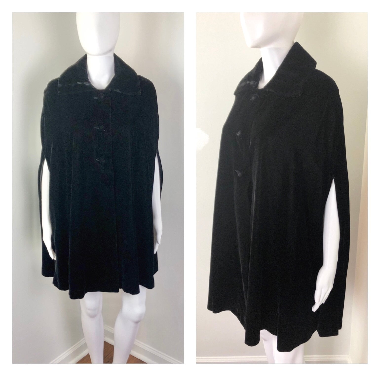 Vintage Small To Large 70s Black Velvet Collared Cape | Shop THRILLING
