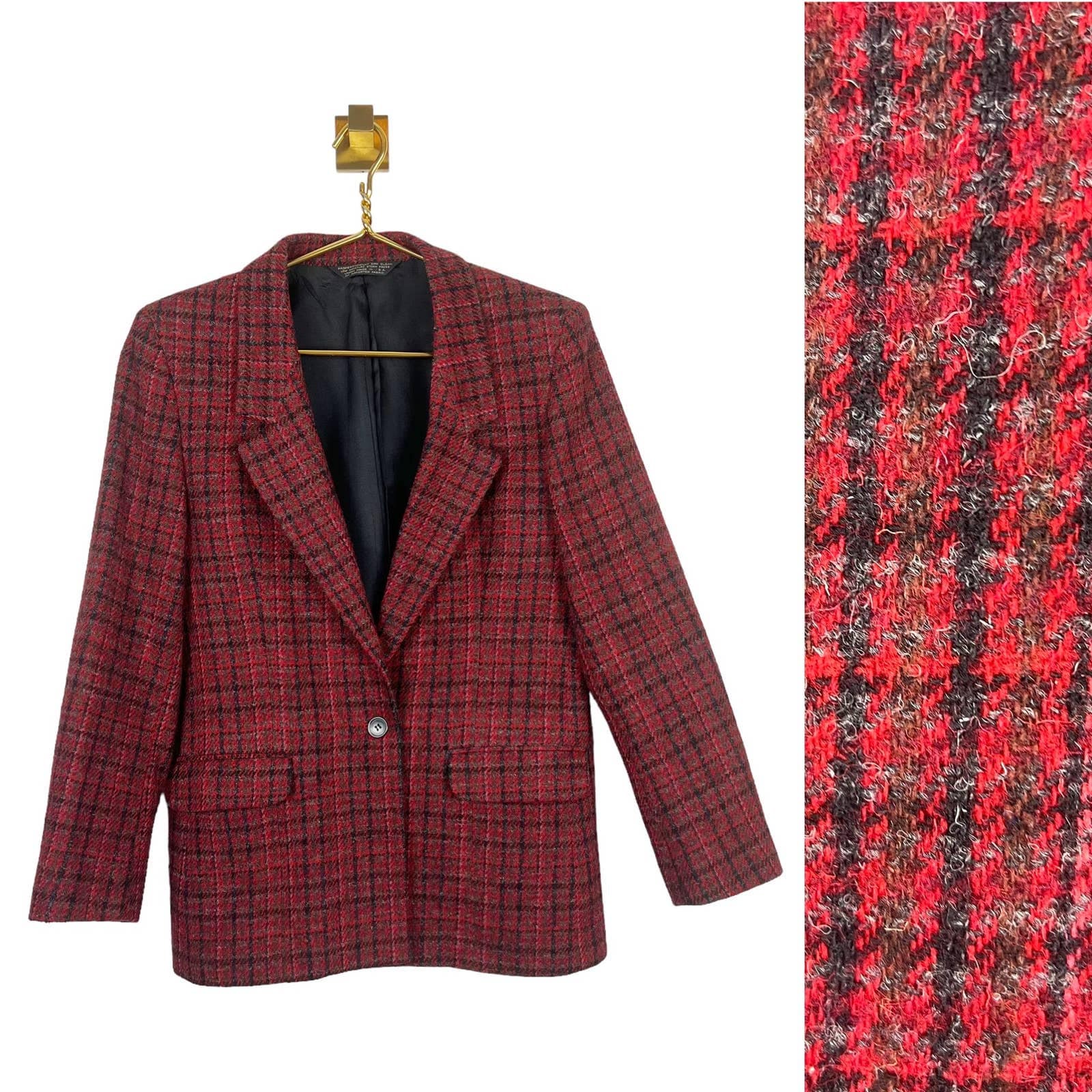 Vintage Harris Tweed Scottish Wool Red Plaid Blazer by Harris Tweed ...