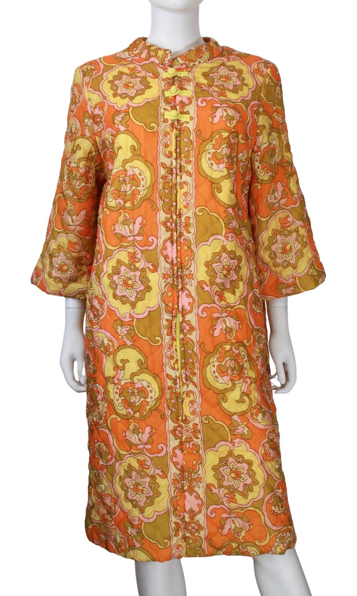 Vintage Late 60s Orange and Yellow Quilted Robe | Shop THRILLING