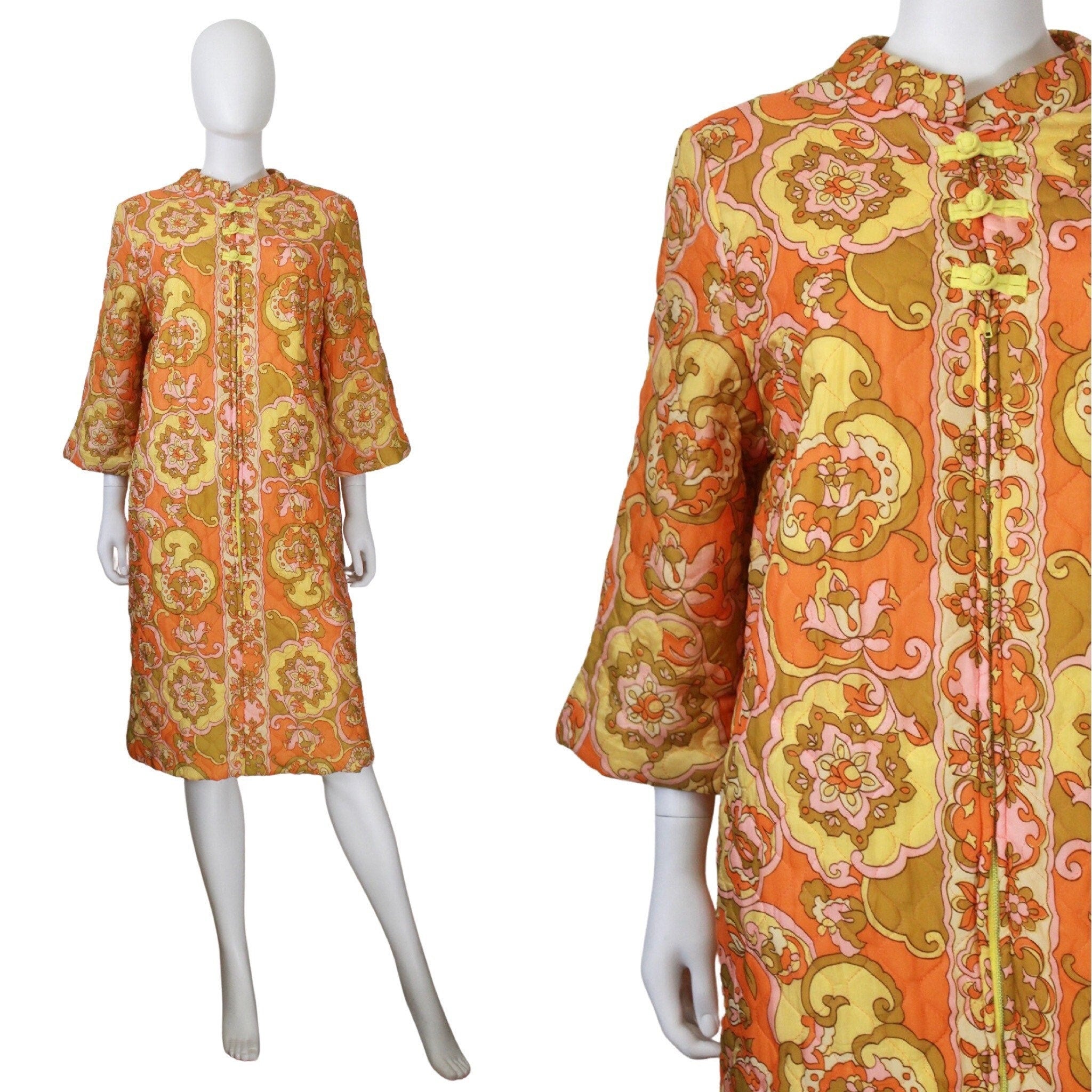 Vintage Late 60s Orange and Yellow Quilted Robe | Shop THRILLING