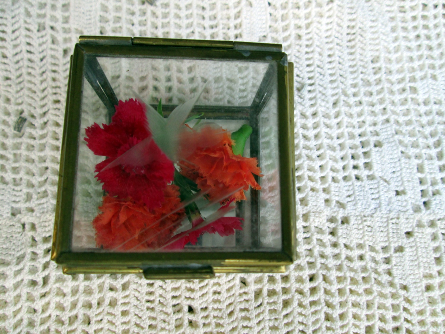 70s Vintage Glass and Brass Display Curiosity Case Box Etched Humming ...