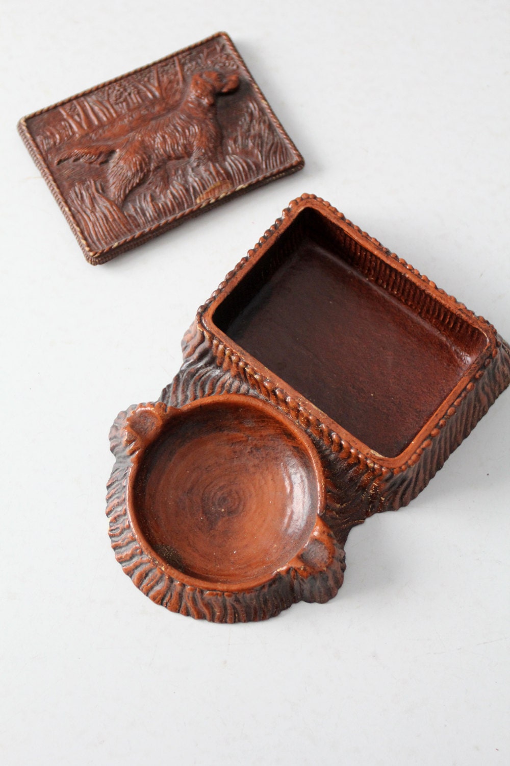 Vintage Syroco Box Dog Faux Bois Cigarette Box and Ashtray | Shop THRILLING