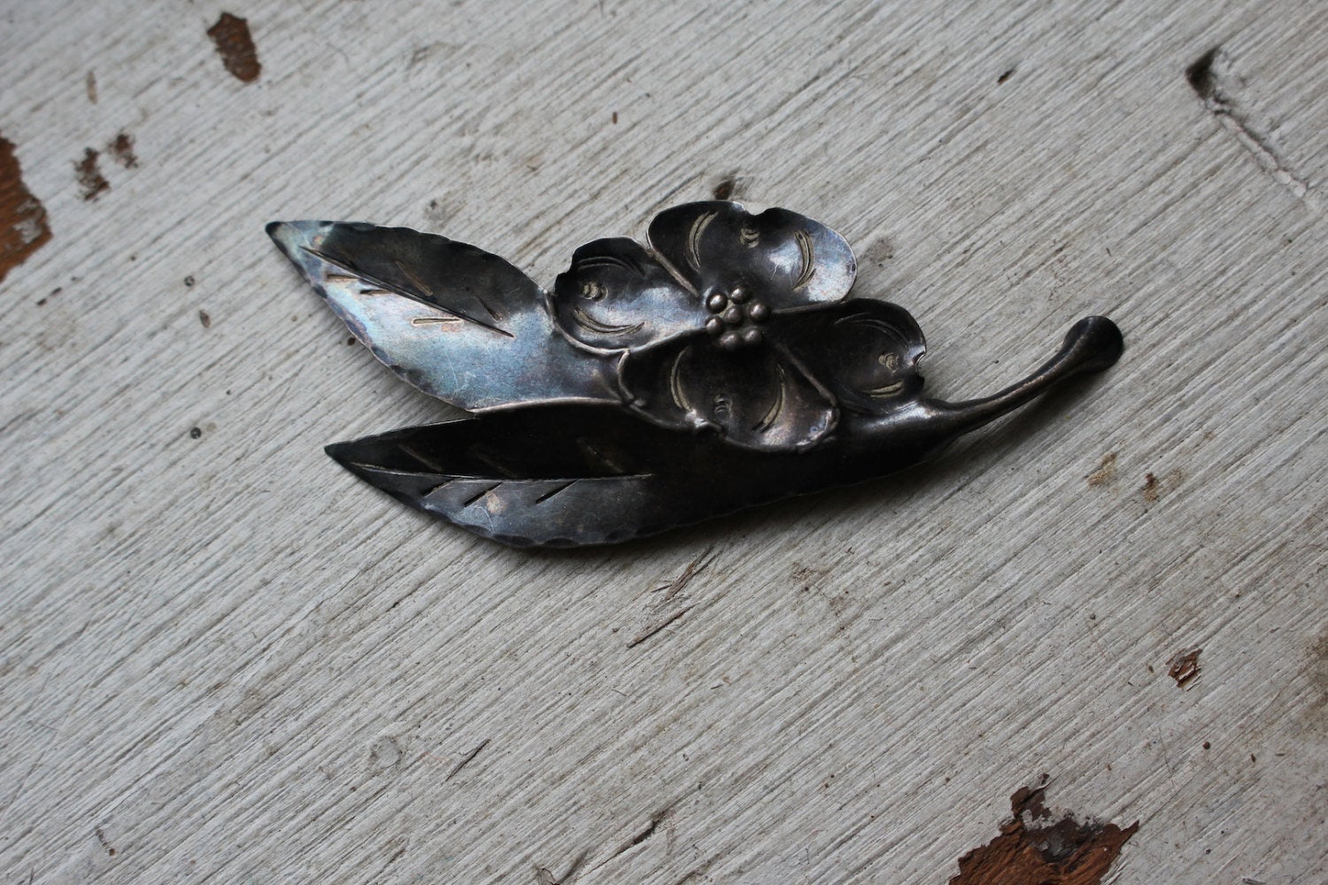 Vintage 40's Sterling Silver Flower with Leaves Brooch by Stuart Nye ...