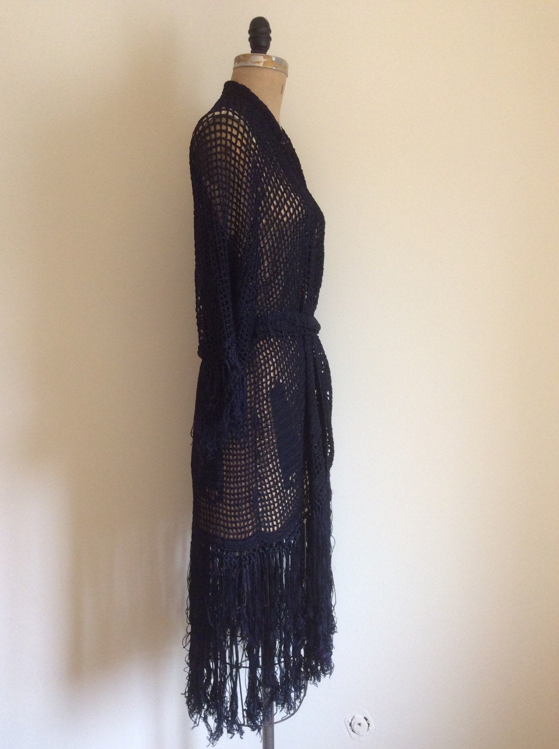 Vintage 20's Navy Crochet Fringe Duster | Shop THRILLING